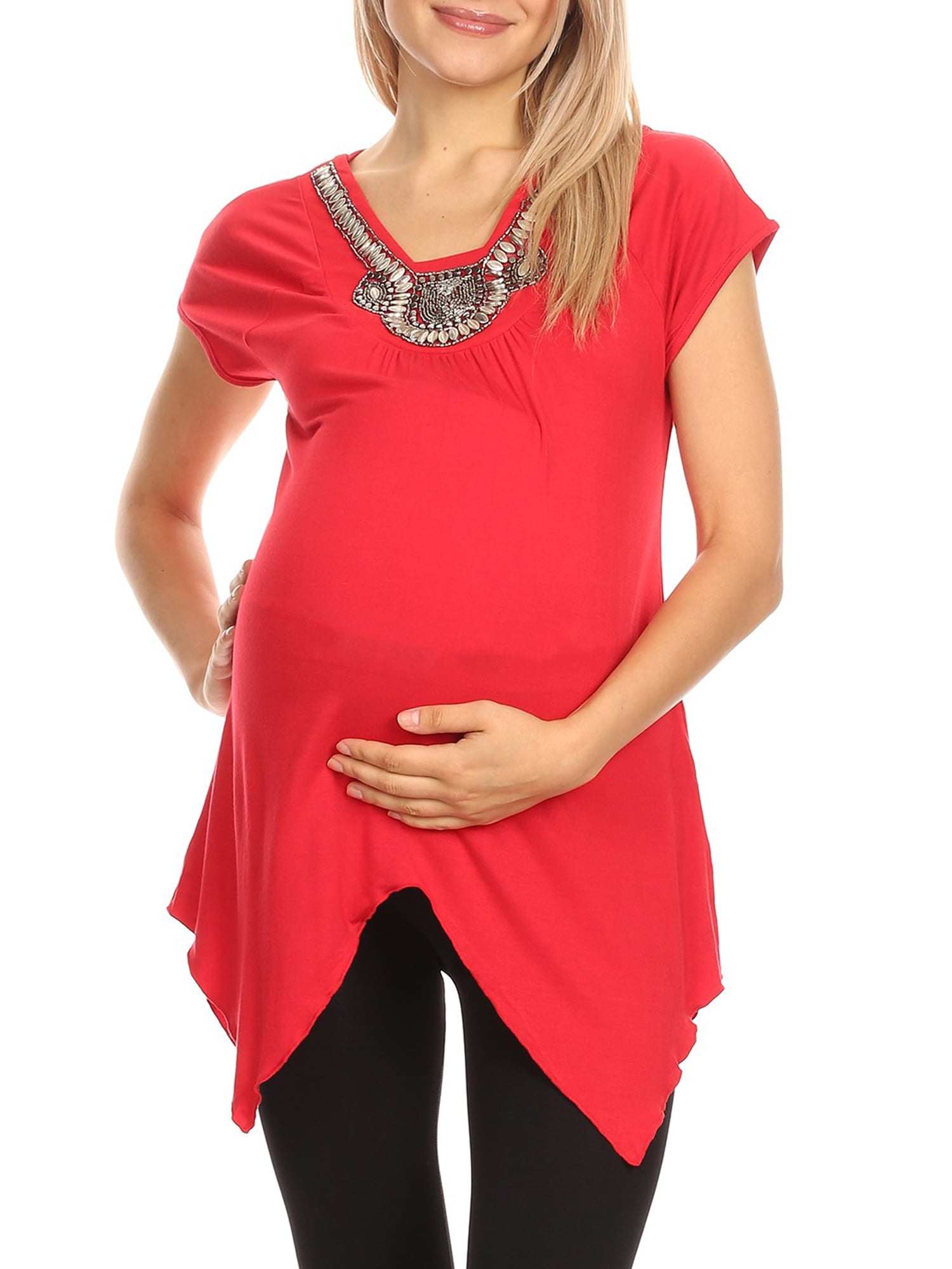 White Mark Women's Maternity Myla Embellished Tunic Top-Available in ...