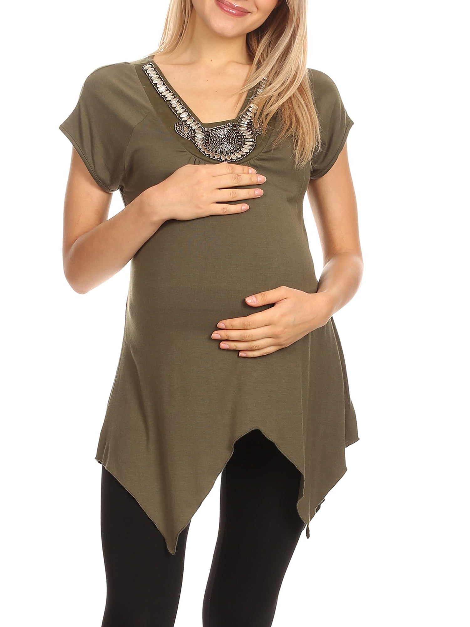 White Mark Women's Maternity Myla Embellished Tunic Top - Walmart.com