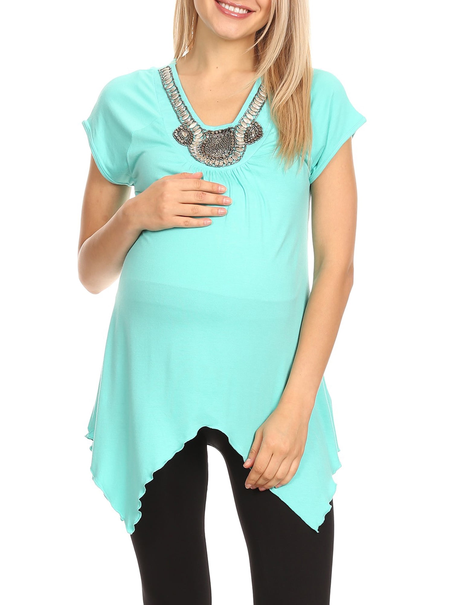 White Mark Women's Maternity Myla Embellished Tunic Top - Walmart.com