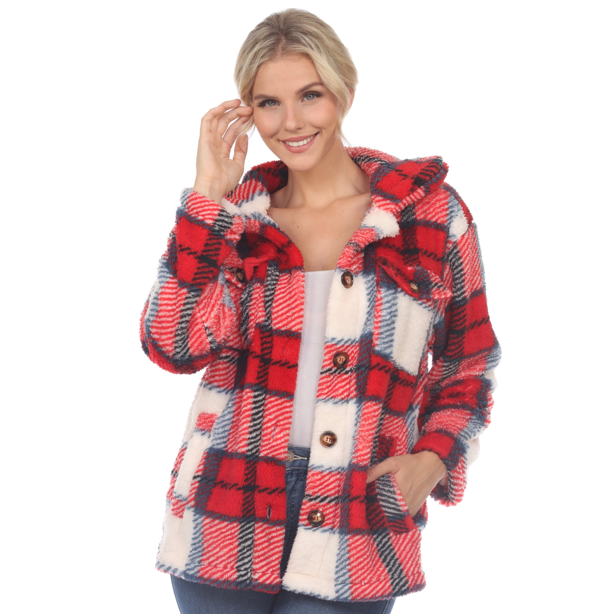 White Mark Women's Plaid Sherpa Shacket Jacket - Walmart.com