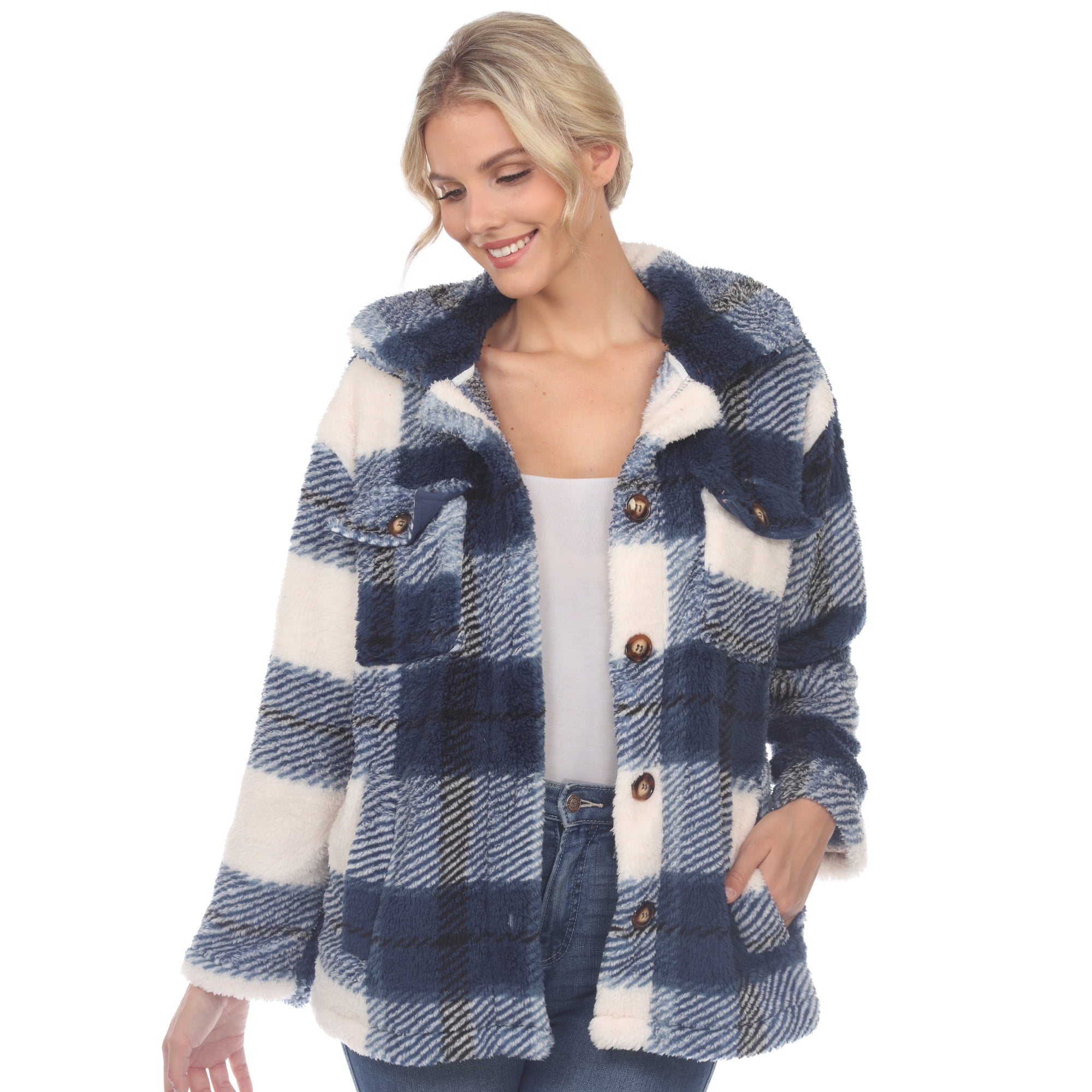White Mark Women's Plaid Sherpa Shacket Jacket - Walmart.com