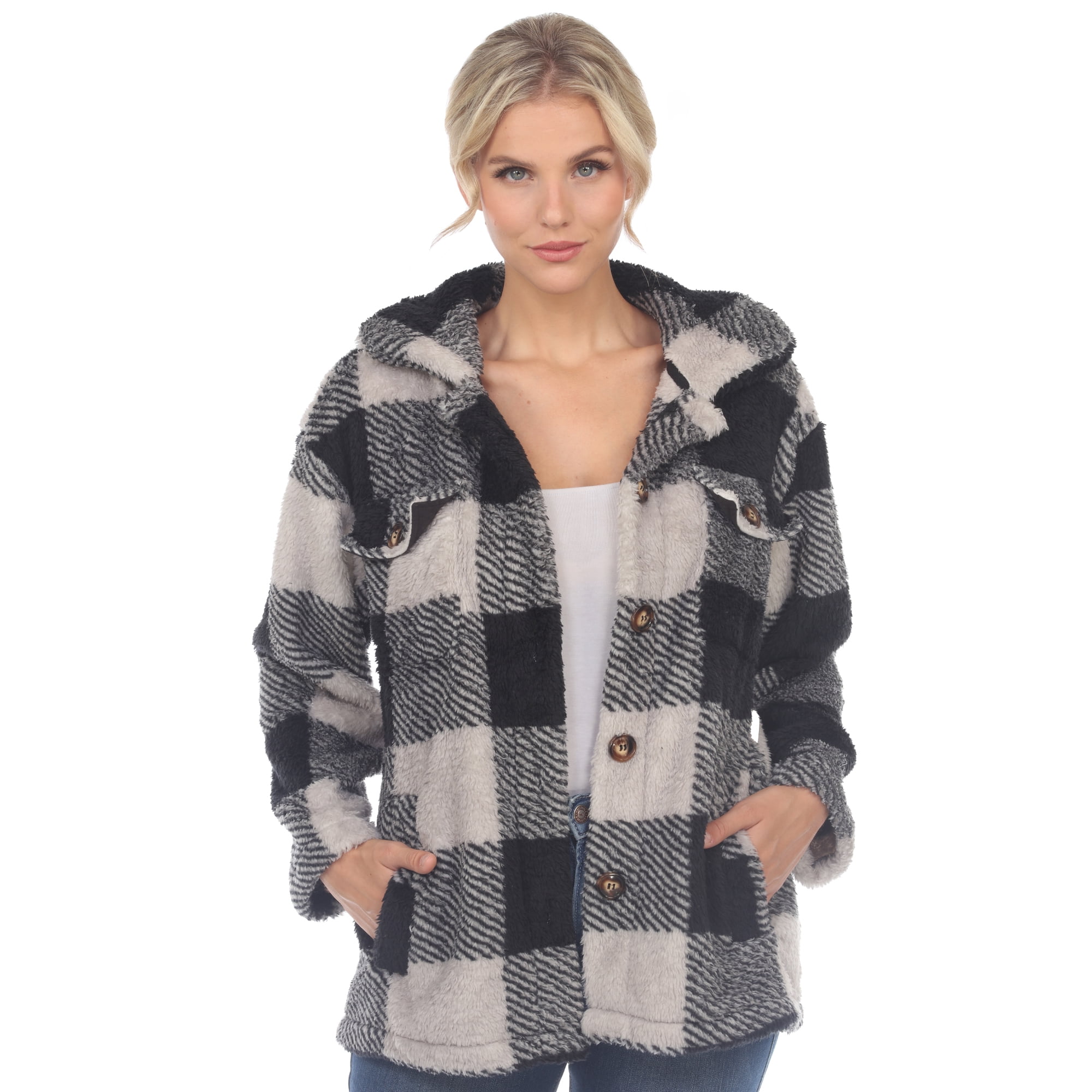 White Mark Women's Plaid Sherpa Shacket Jacket - Walmart.com