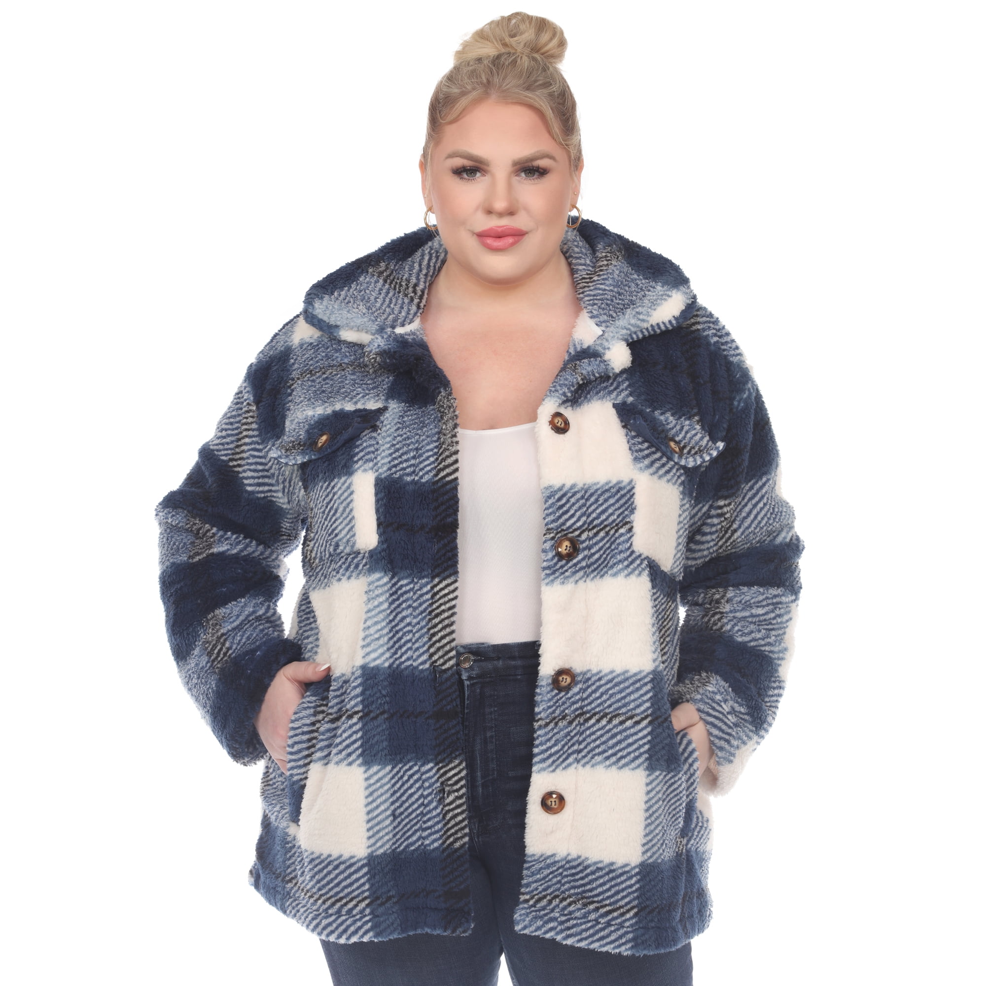 White Mark Women's Plaid Sherpa Shacket Jacket - Walmart.com