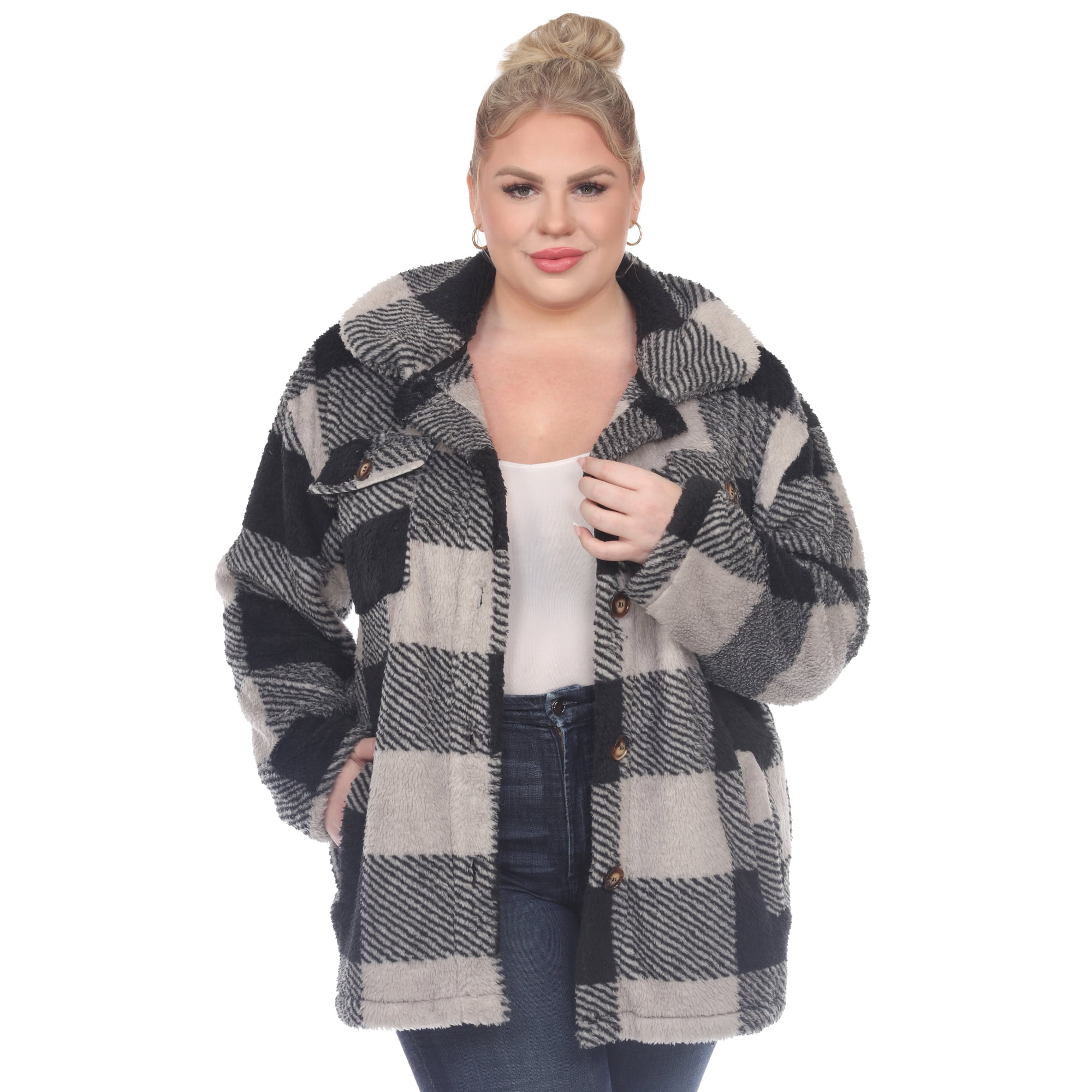 White Mark Women's Plaid Sherpa Shacket Jacket - Walmart.com