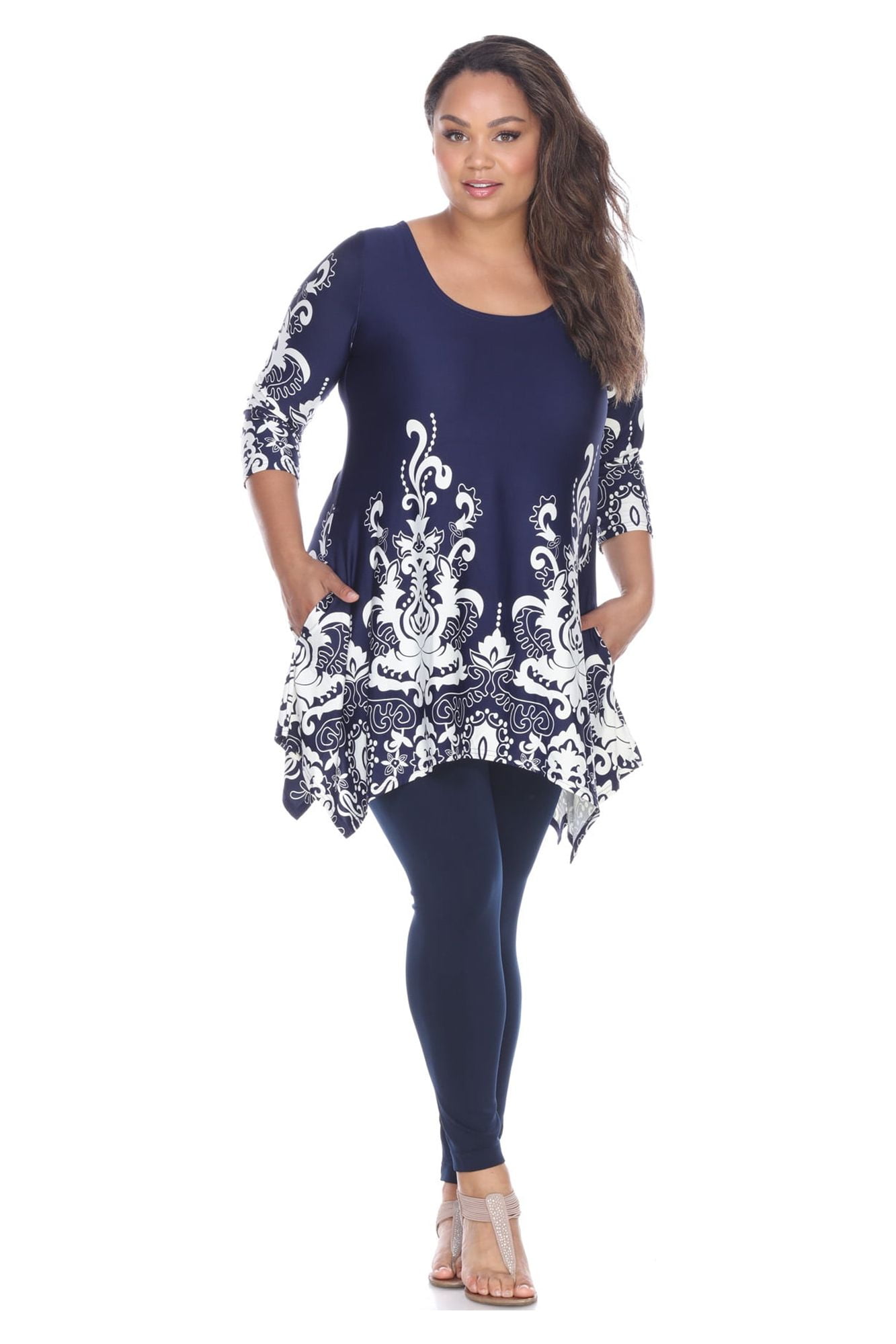 White Mark Women's Plus Size 3/4 Sleeve Yanette Tunic Top - Walmart.com