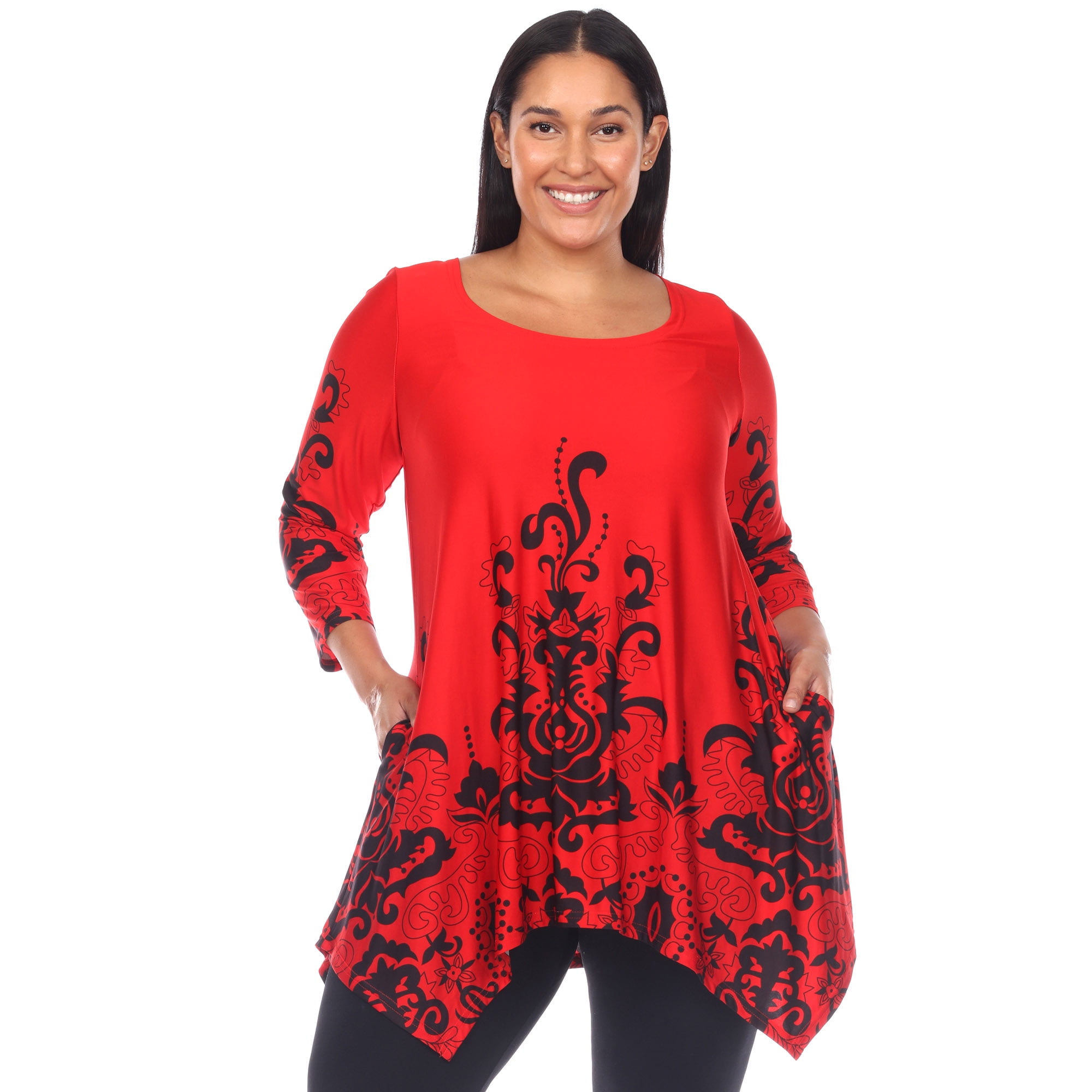 White Mark Women's Plus Size 3/4 Sleeve Yanette Tunic Top - Walmart.com