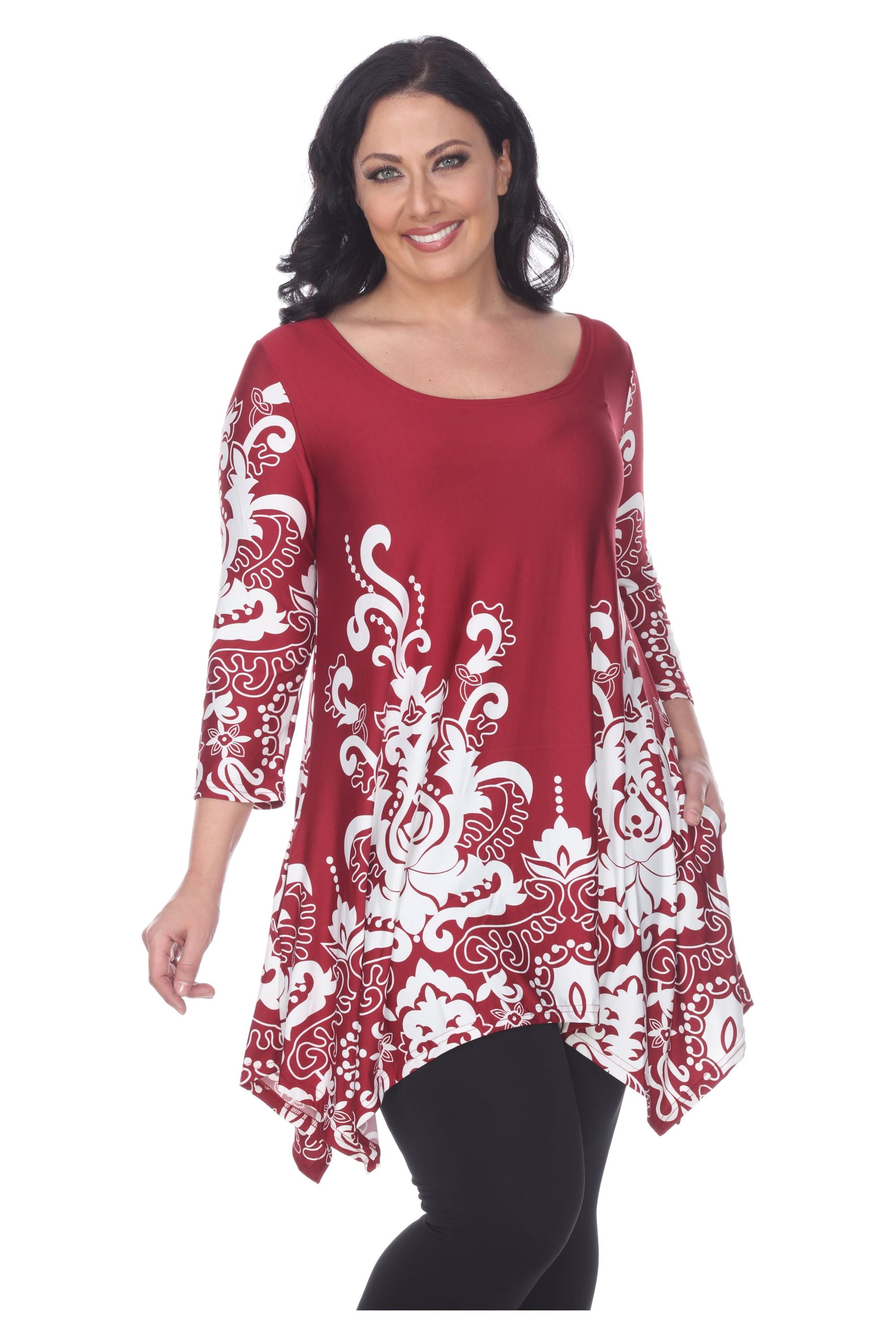 White Mark Women's Plus Size 3/4 Sleeve Yanette Tunic Top - Walmart.com