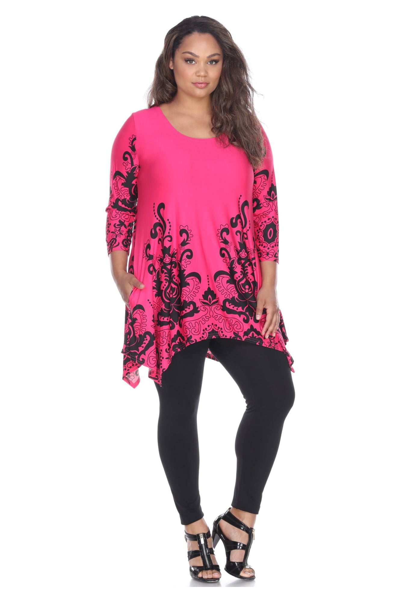 White Mark Women's Plus Size 3/4 Sleeve Yanette Tunic Top - Walmart.com