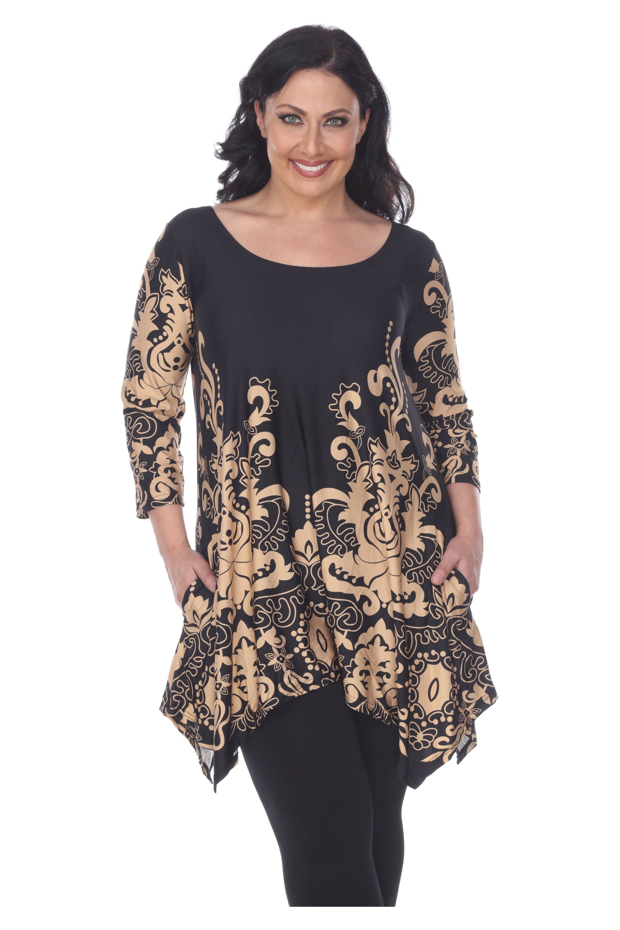 White Mark Women's Plus Size 3/4 Sleeve Yanette Tunic Top - Walmart.com