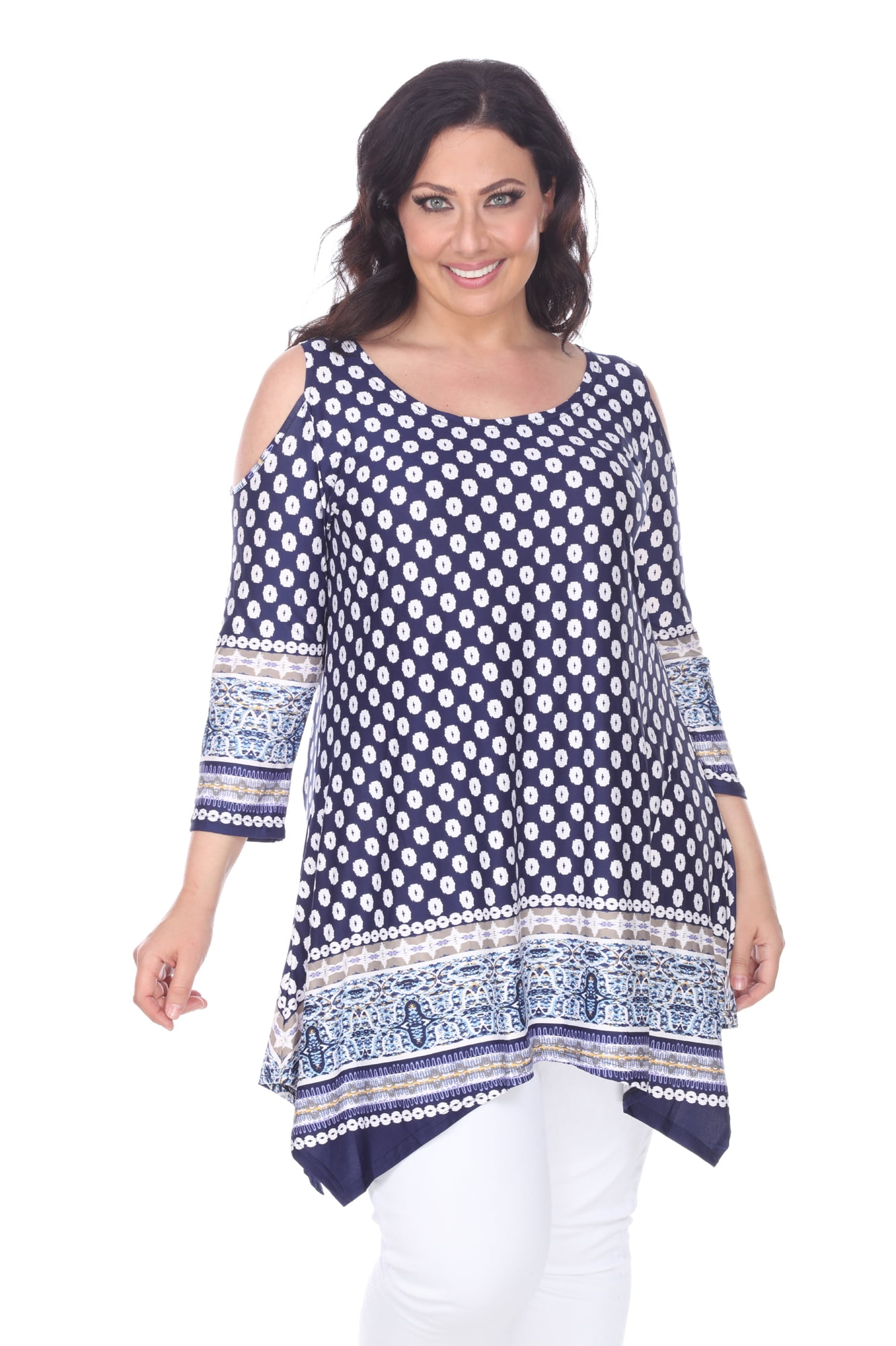 White Mark Women's Plus Size Cold Shoulder Printed Tunic Top - Walmart.com
