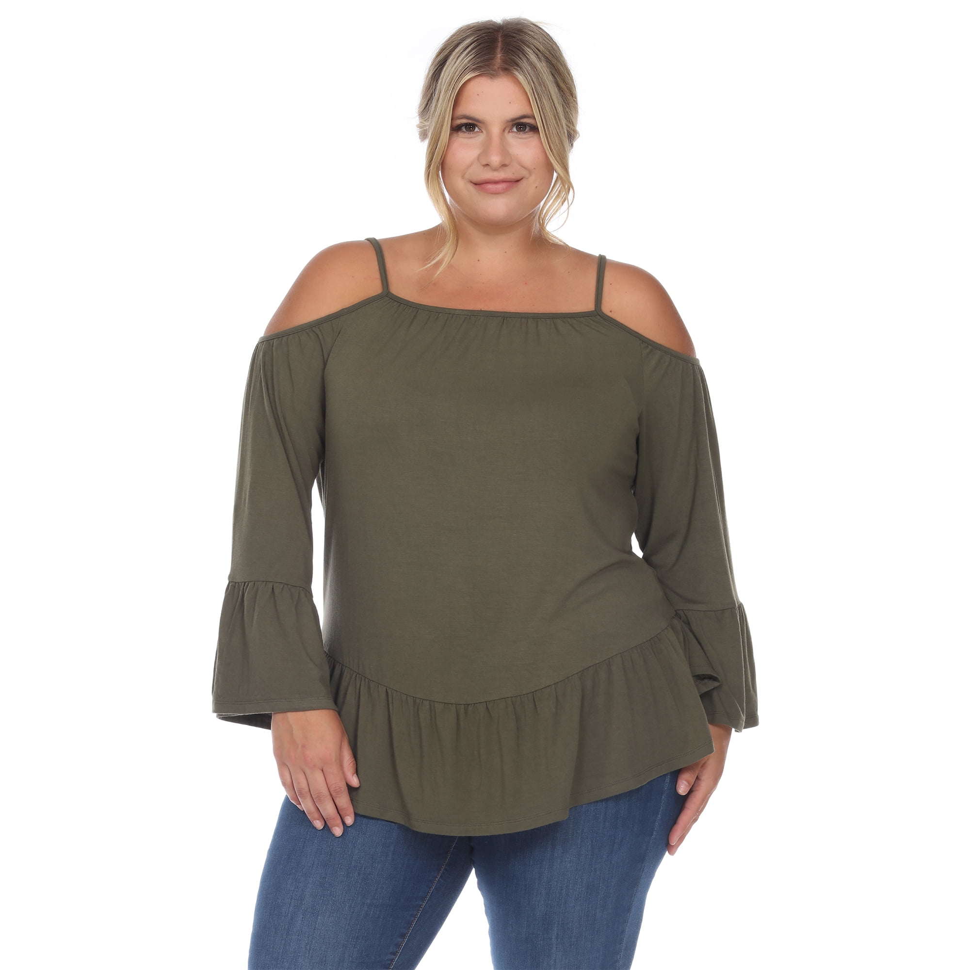 White Mark Women's Plus Size Cold Shoulder Ruffle Sleeve Top - Walmart.com
