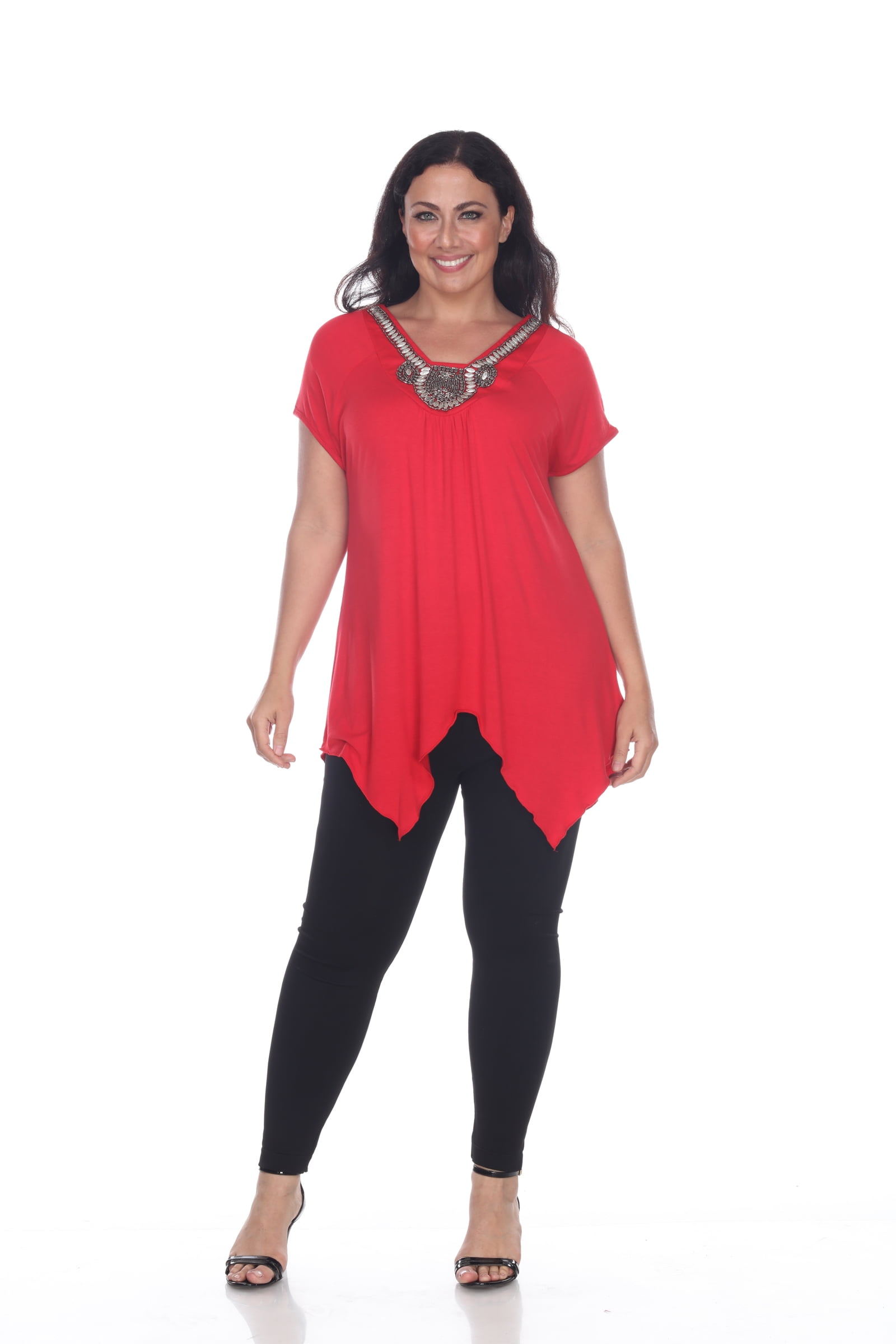 White Mark Women's Plus Size Embellished Short Sleeve Tunic Top ...