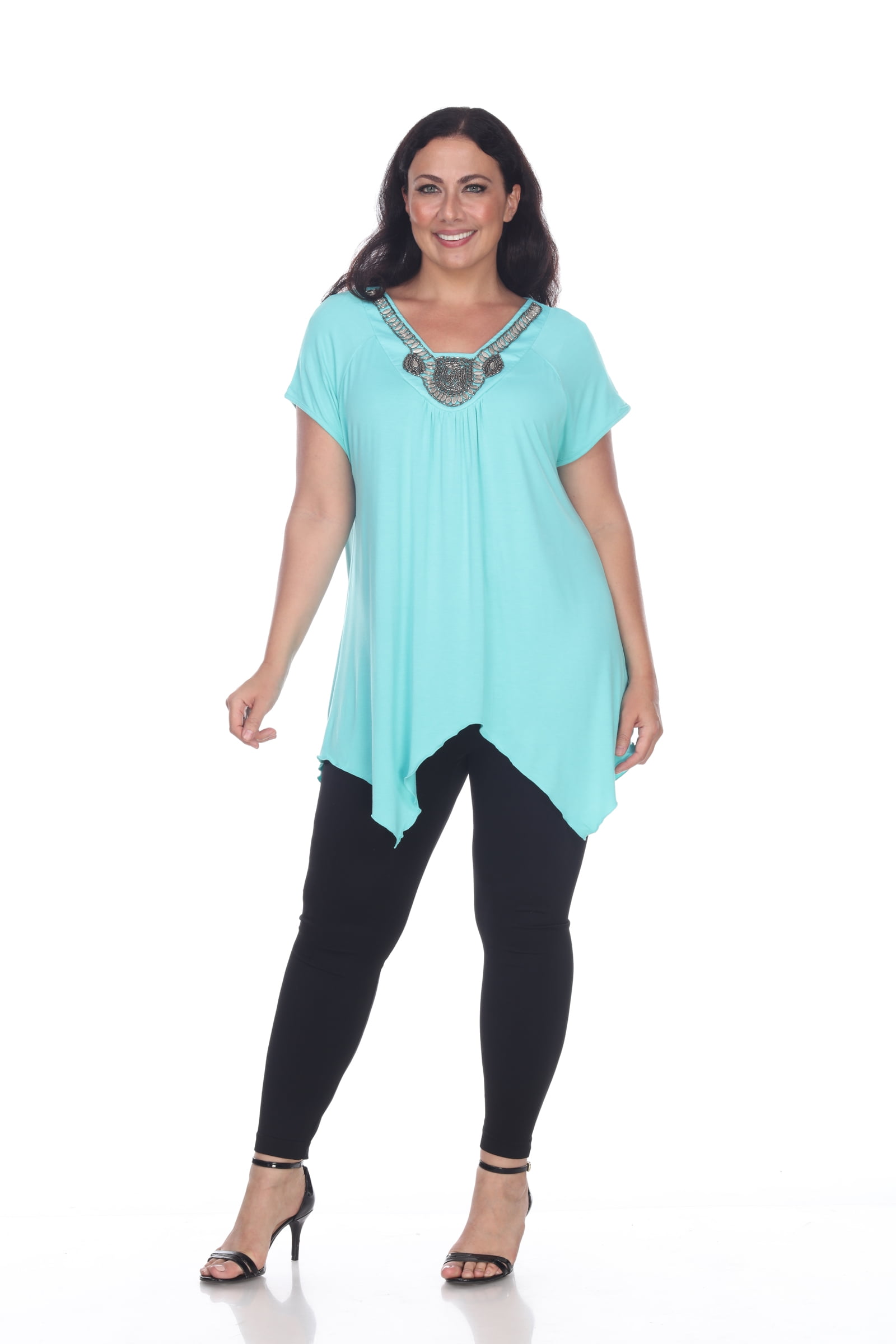 White Mark Women's Plus Size Embellished Short Sleeve Tunic Top ...