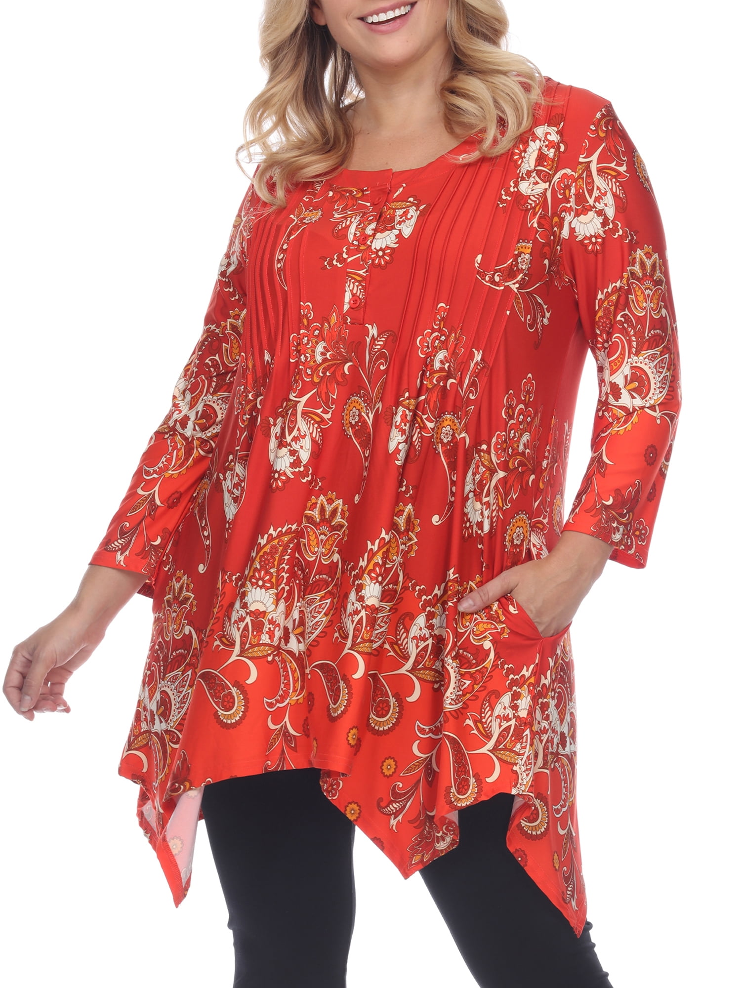 White Mark Women's Plus Size Paisley Tunic Top with Pockets - Walmart.com