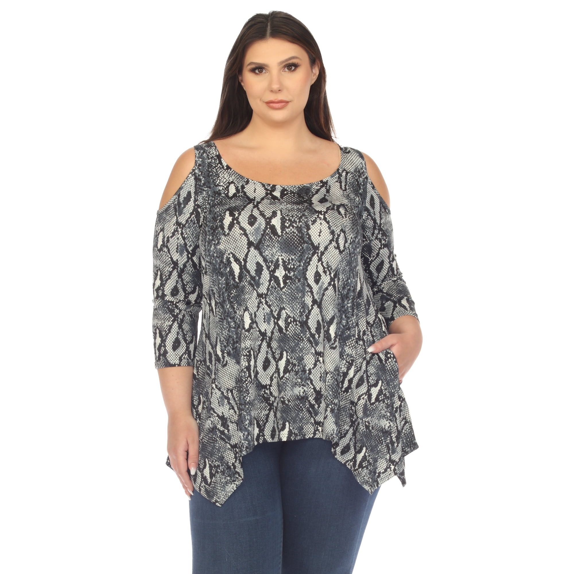 White Mark Women's Plus Size Snake Print Cold Shoulder Tunic - Walmart.com