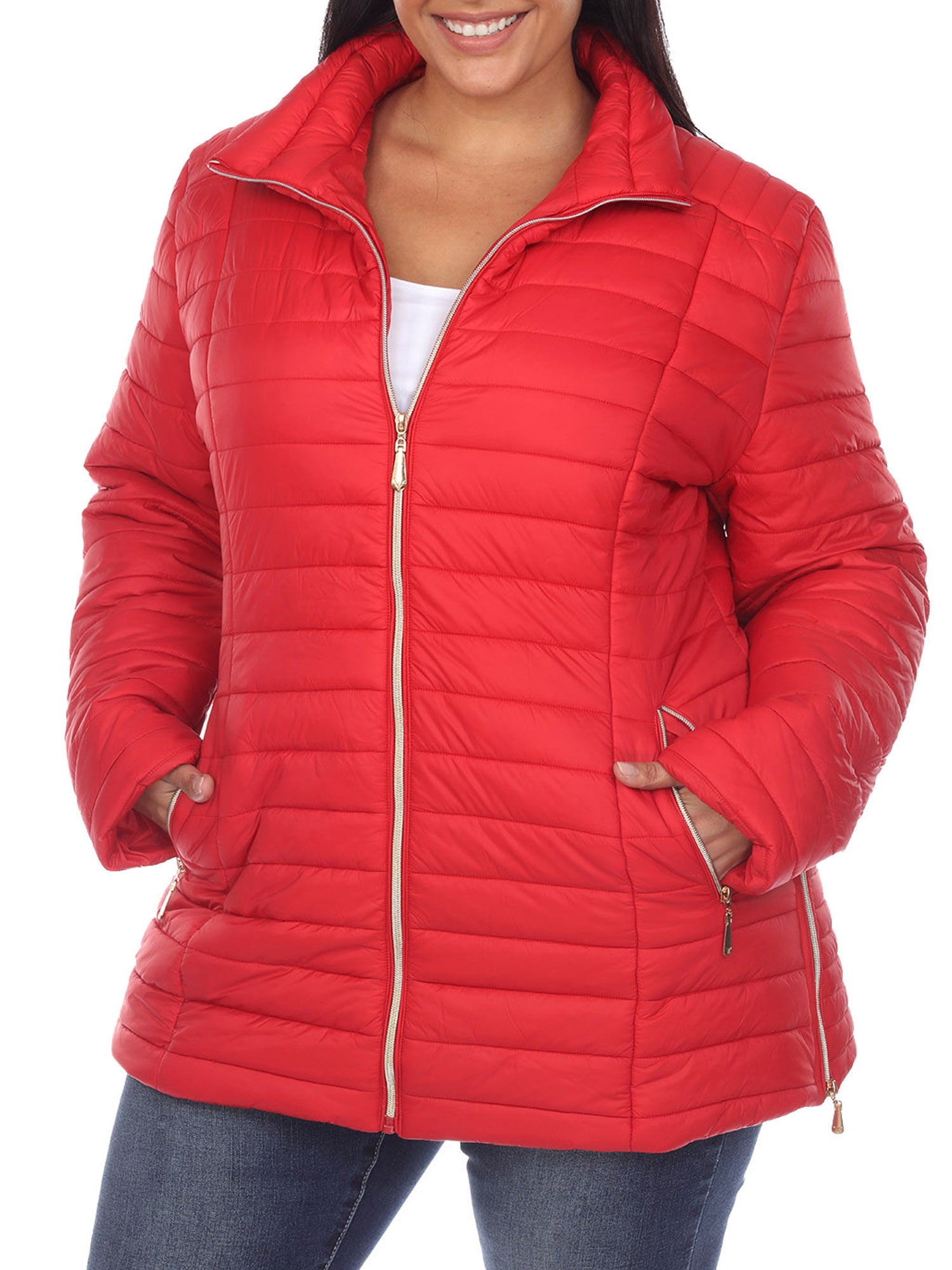 White Mark Womens Plus Size Zip Up Puffer Coat