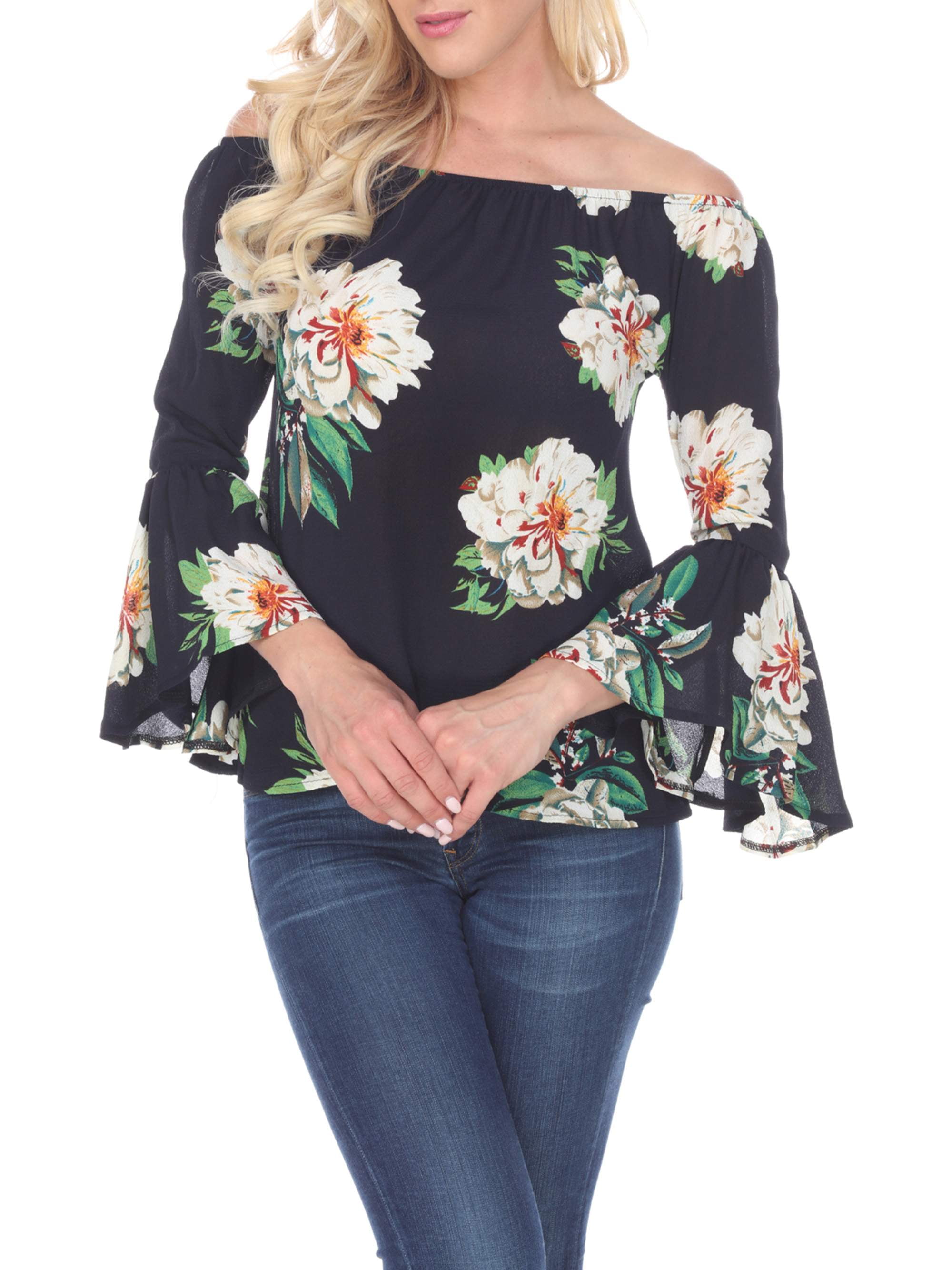 White Mark Women's Printed Smocked Neckline Top - Walmart.com