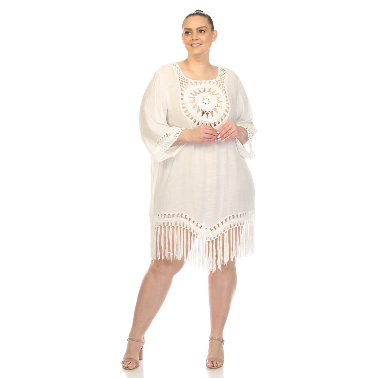 White Mark Women's Sheer Crochet Fringe Cover-Up - Walmart.com