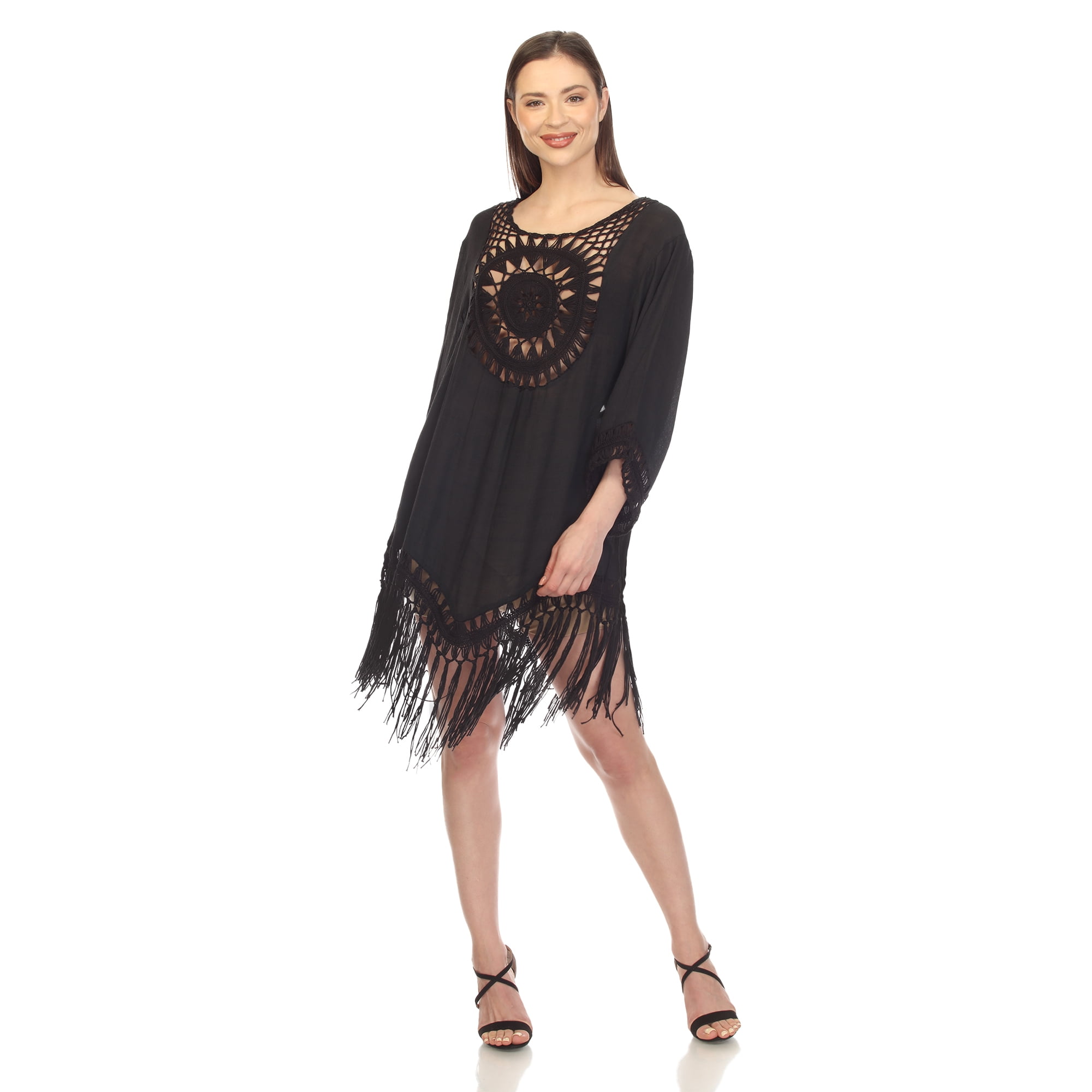 White Mark Women's Sheer Crochet Fringe Cover-Up - Walmart.com