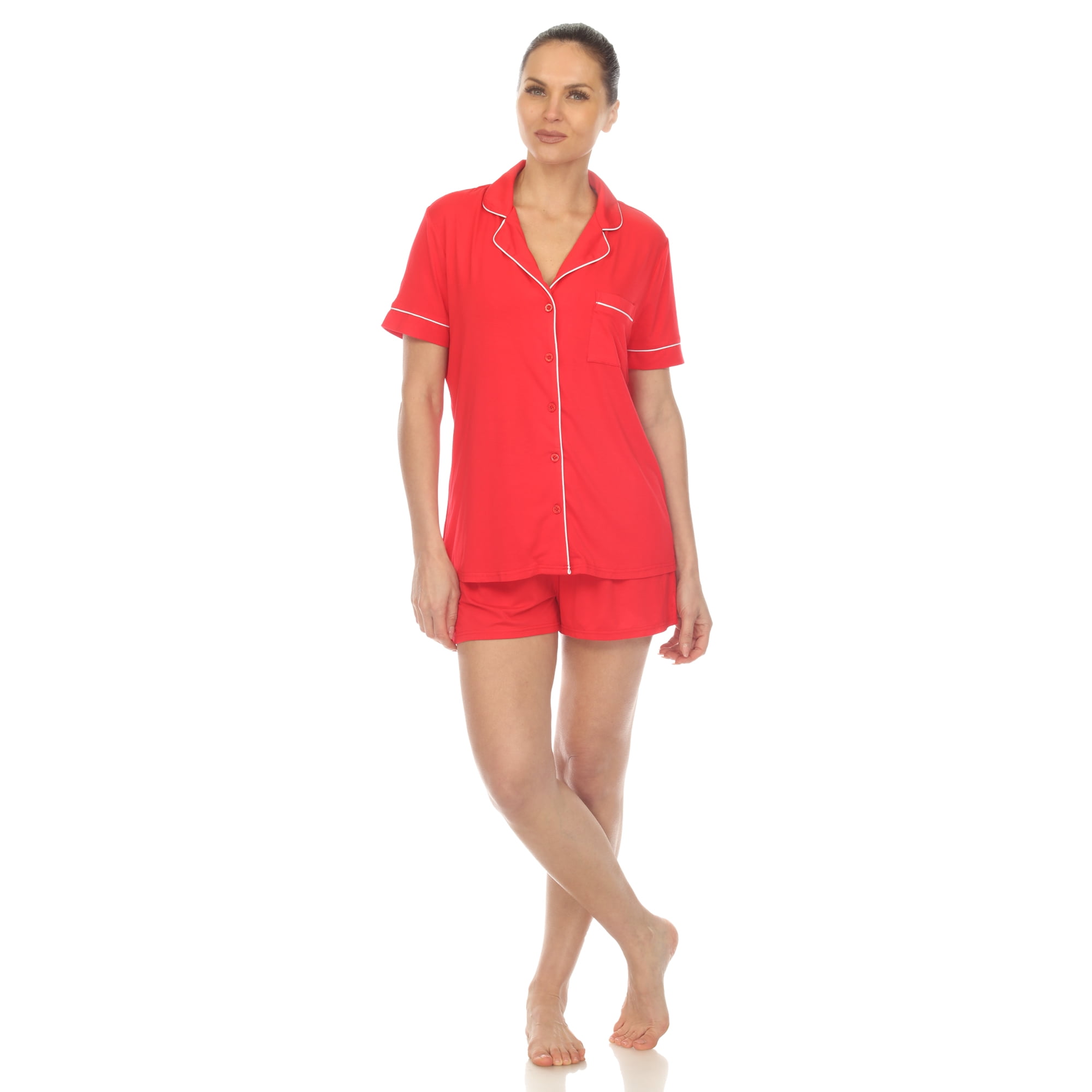 White Mark Women's Solid Short Pajama Set - Walmart.com