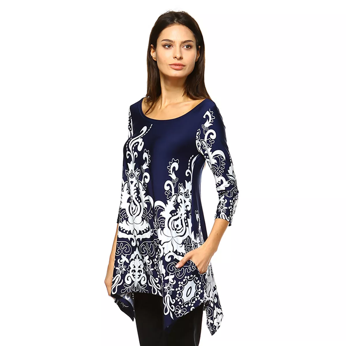 White Mark Women's Yanette Tunic Top XL Navy - Walmart.com