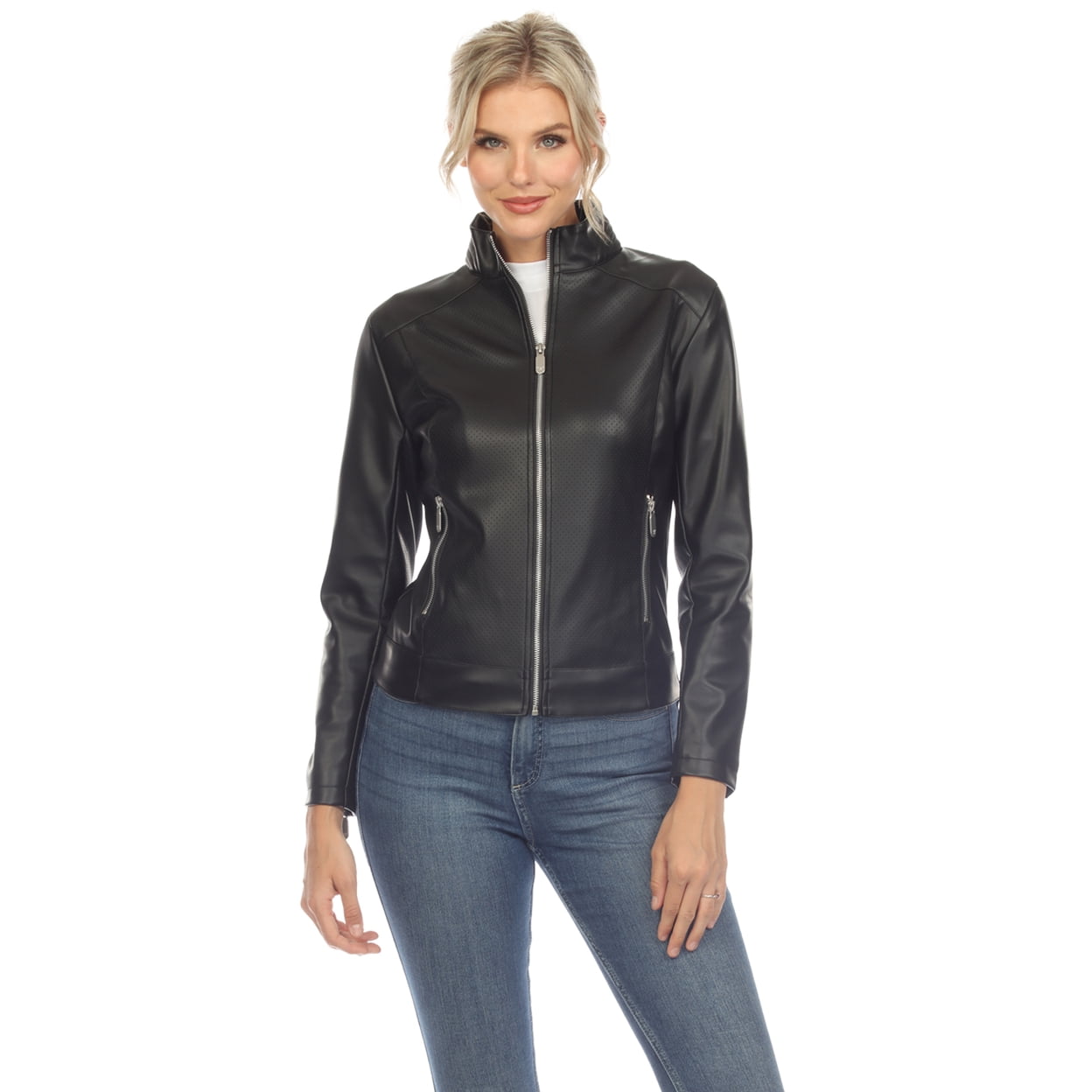 White Mark Womens Classic Biker Faux Leather Jacket Sizes Available ...
