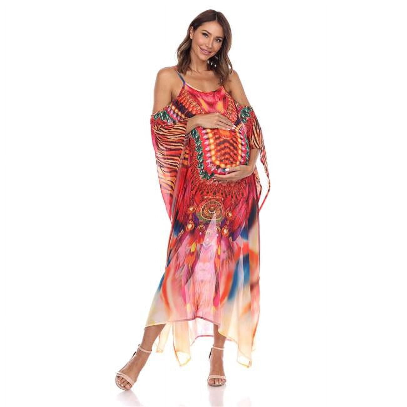 White Mark Womens Maternity Sheer Maxi Caftan - Red/Orange - Walmart.com