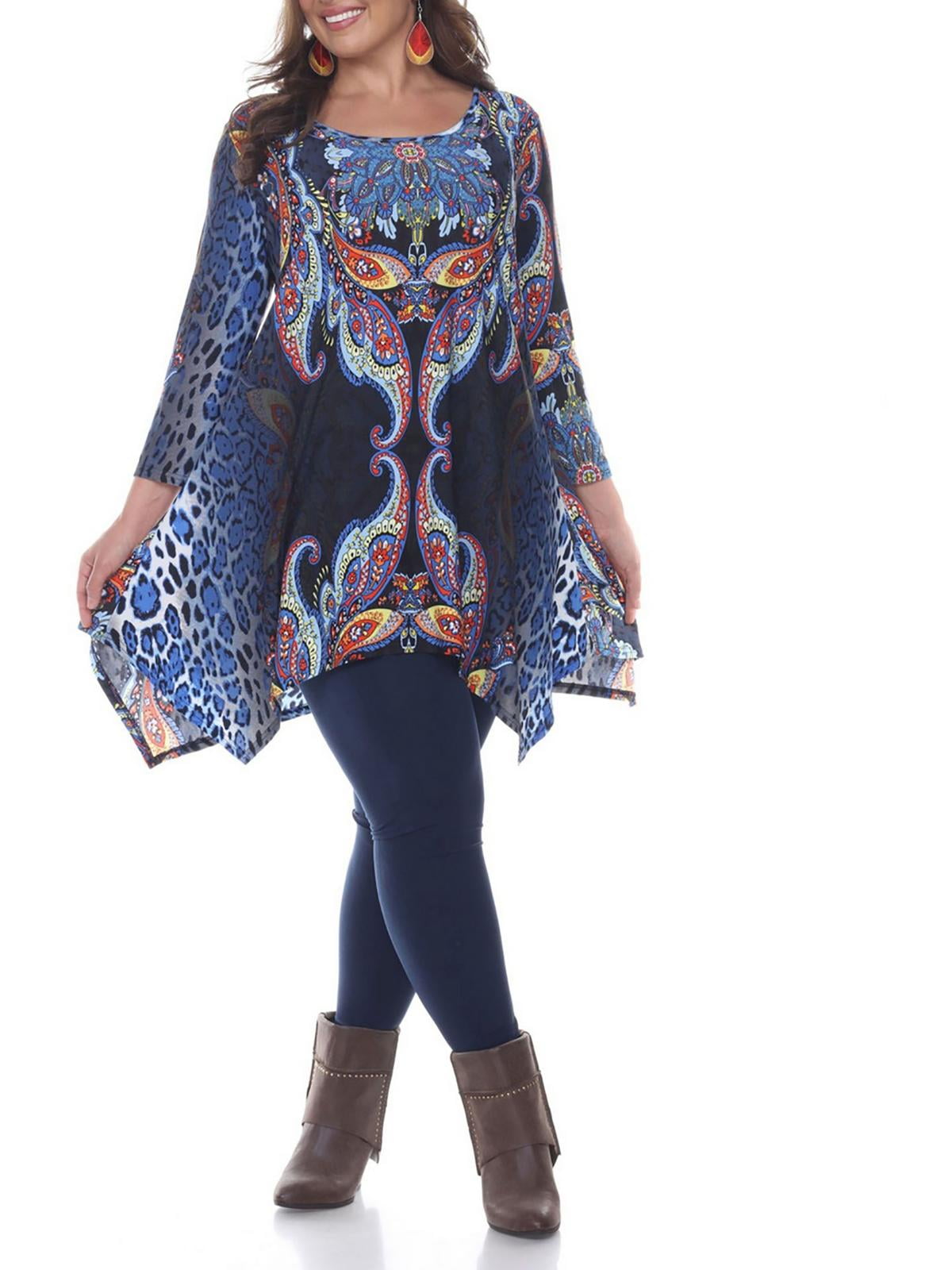 Plus Marlene Tunic Top Blue Multi 2X - Walmart.com
