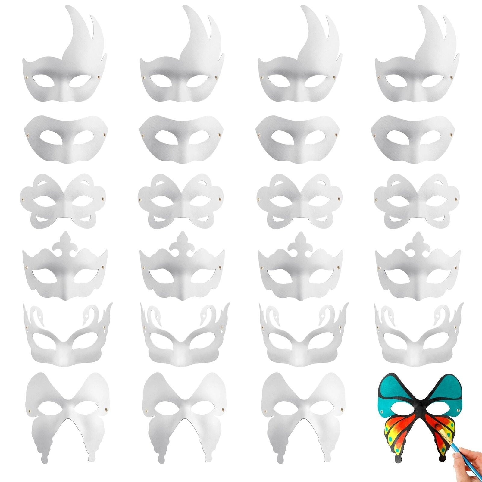 White Masks, 24PCS Blank Unpainted Masquerade Masks, Include 6 Styles ...