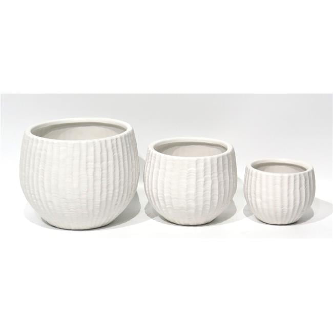 White Matte Striped Planters - Set of 3 - Walmart.com