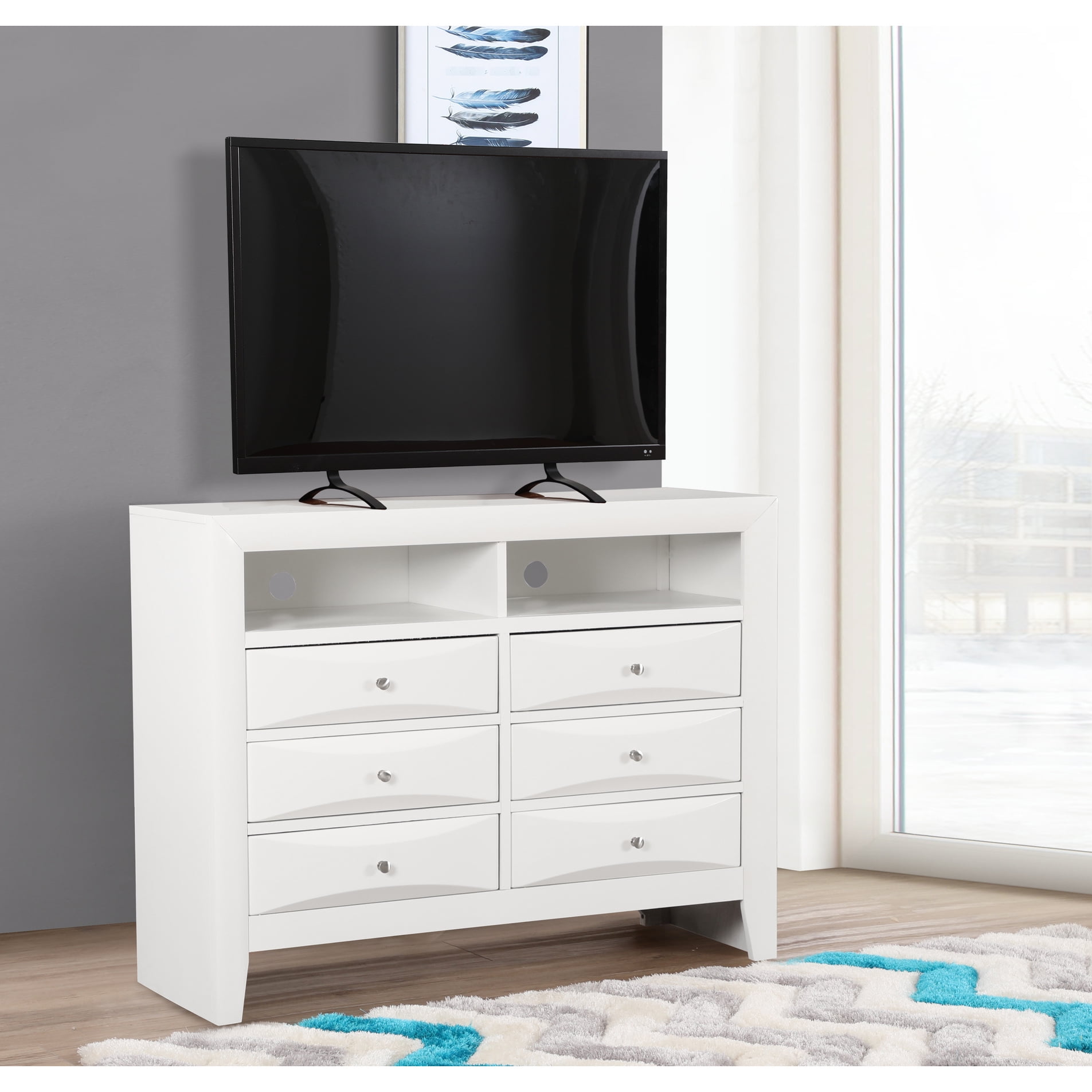 White Media Chest With Style - Glory Furniture G1570-tv2 Particle Board ...