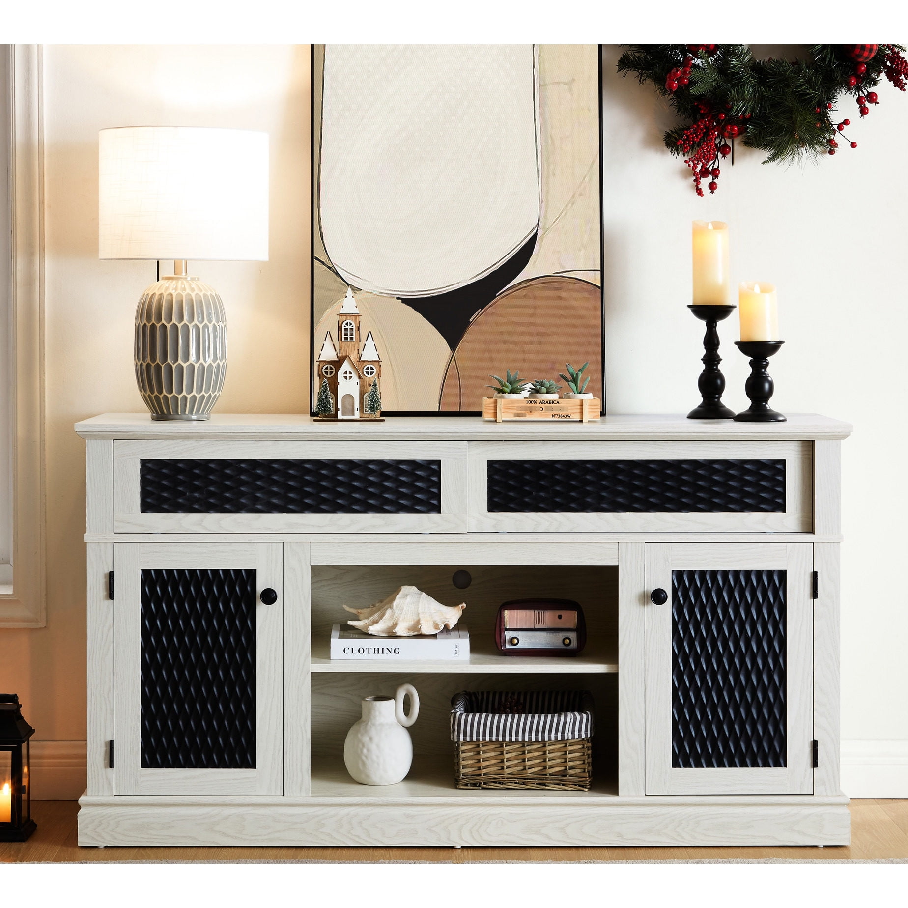 White Media Console | Holds Big TVs, Storage for DVDs | MDF Material ...