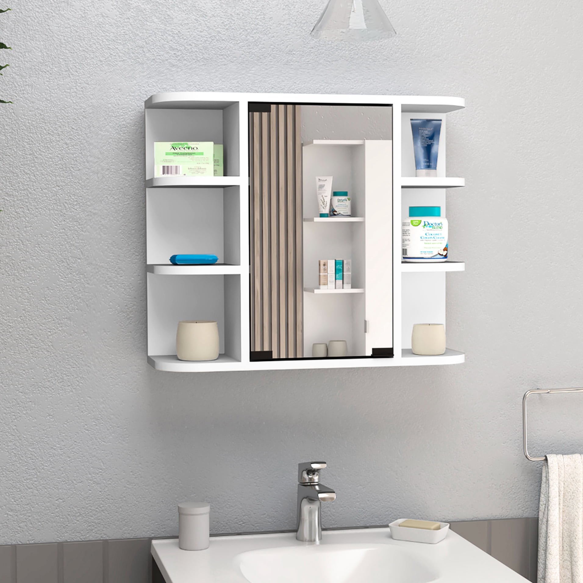 White Medicine Cabinet, 20.26" H, 23.05" W, 6 External Shelves, 3 ...