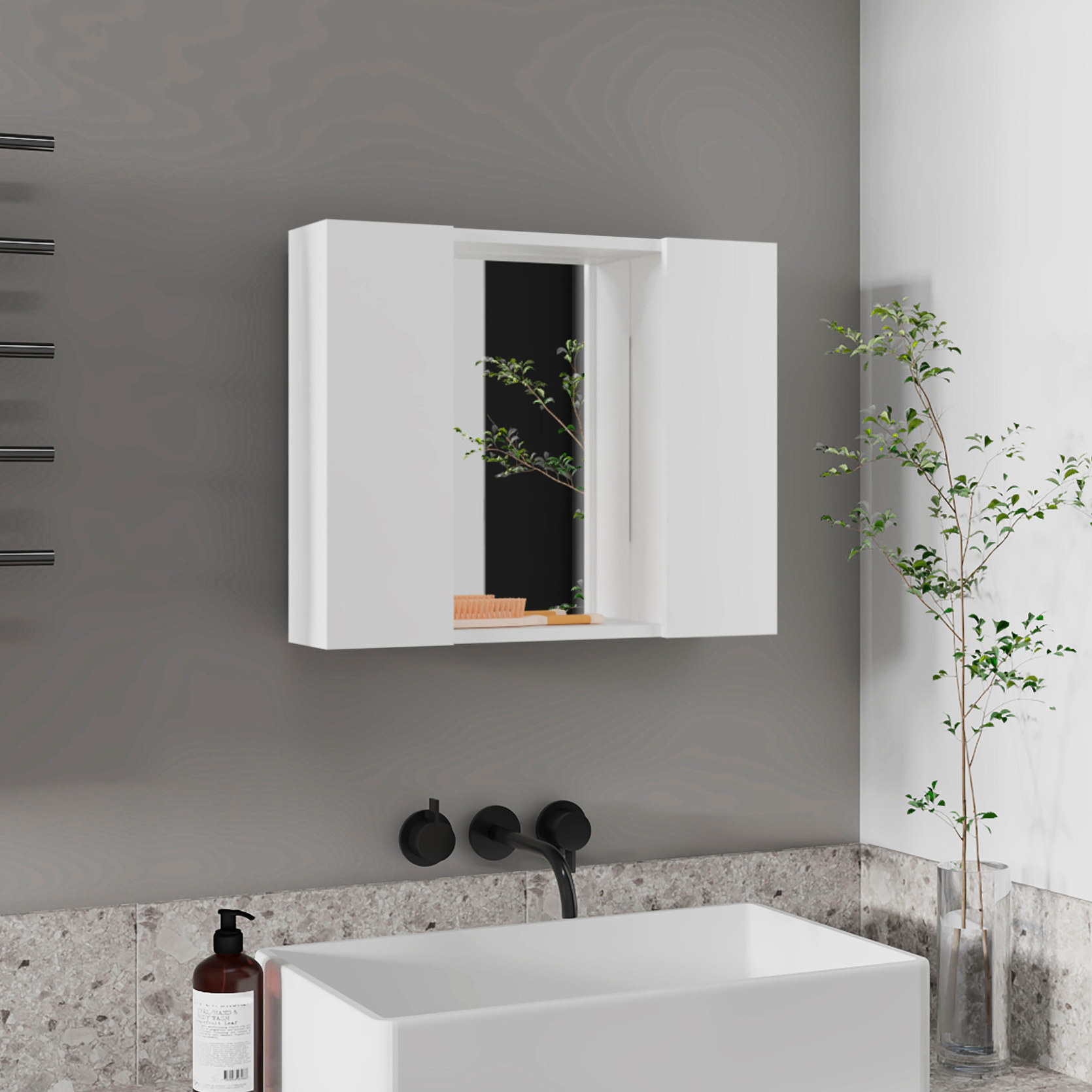 White Medicine Cabinet with External Shelf | Store Bathroom Essentials ...