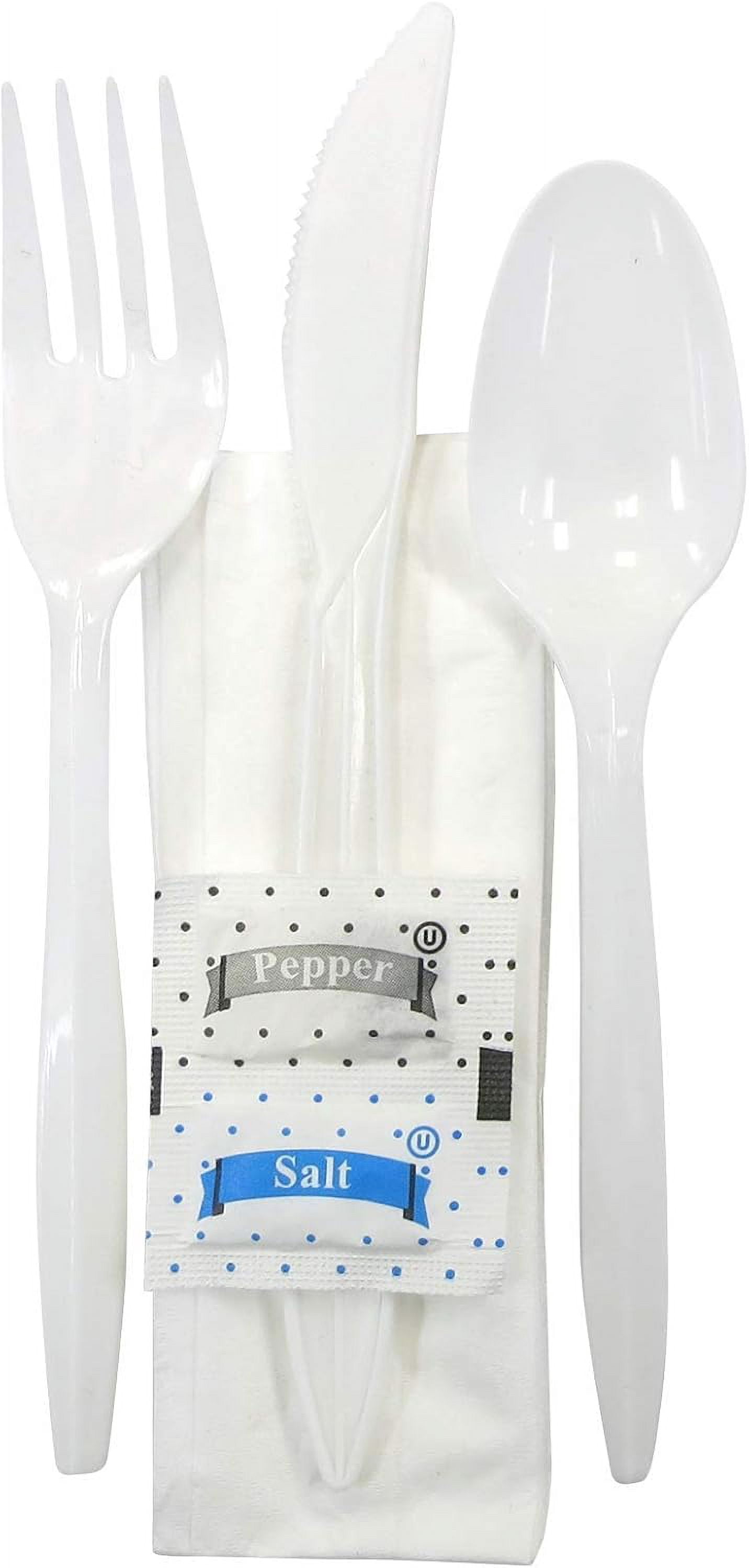 White Medium Weight Plastic Cutlery Kit with a Fork, Knife, Tea Spoon ...