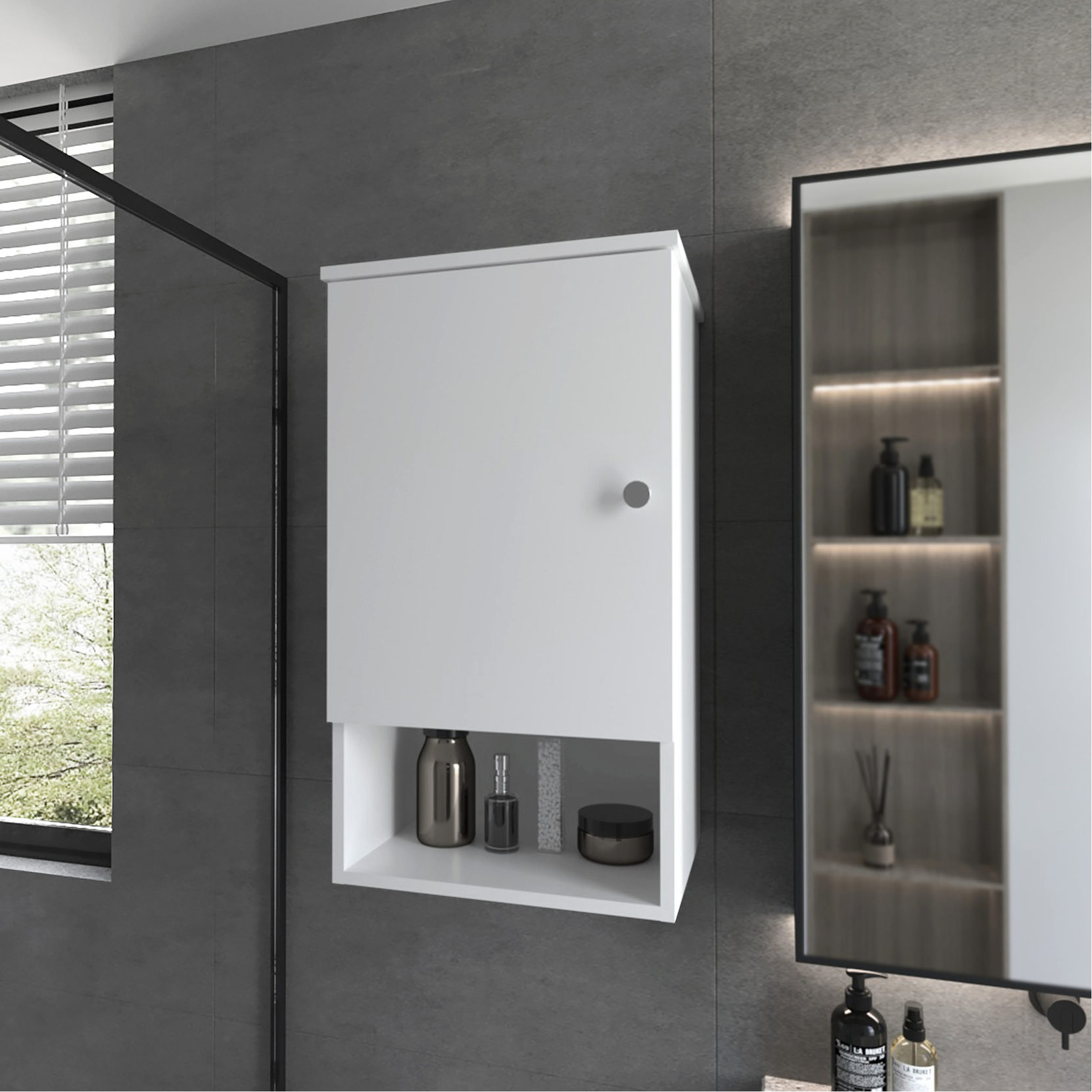 White Melamine One-Door Recessed Medicine Cabinet, 28.6" H x 16.2" W x ...