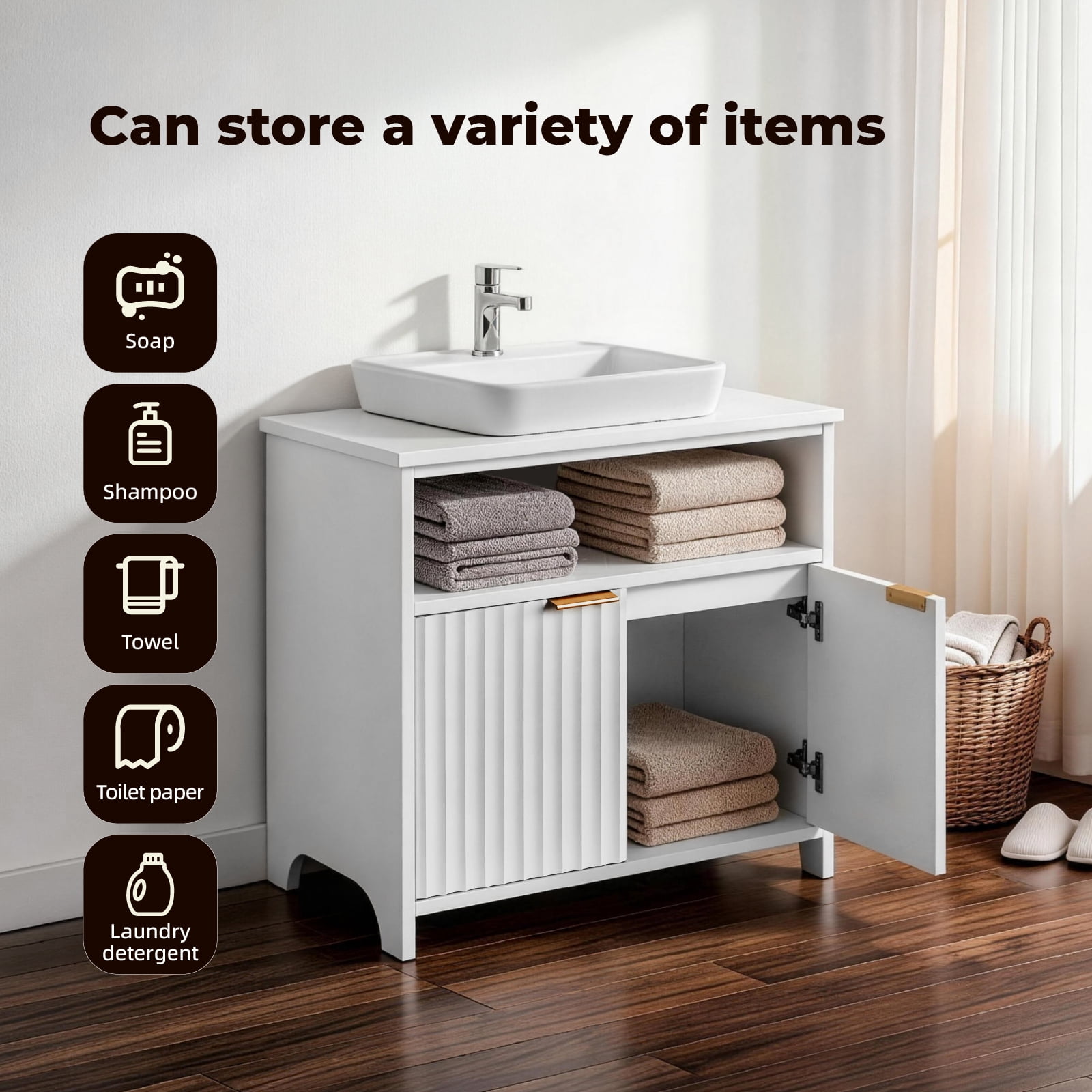 White Melamine Particleboard Bathroom Wall Cabinet 60×30×60cm Grille 2 ...