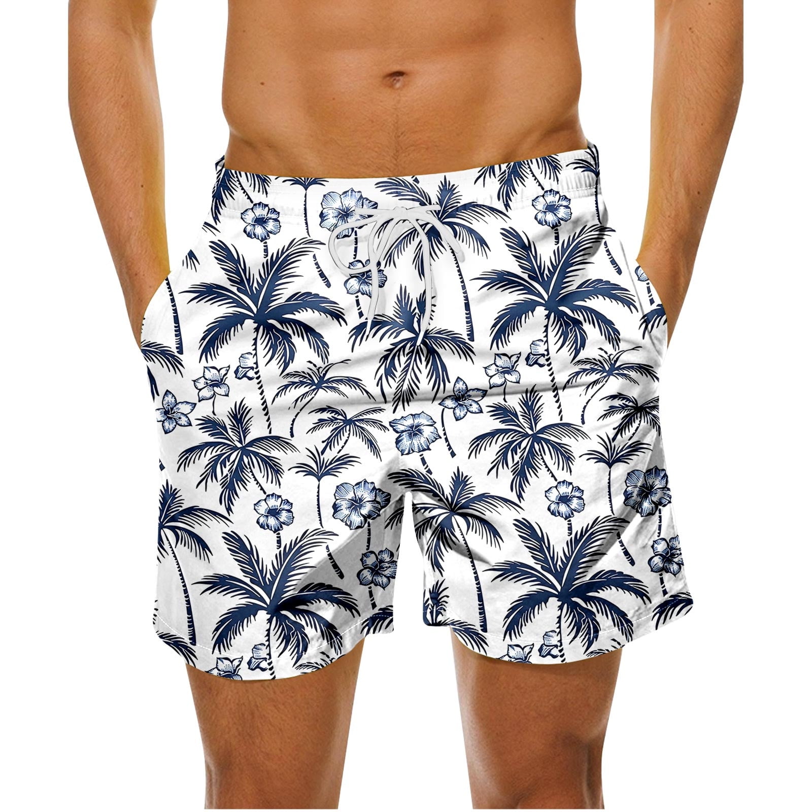 White Mens Beach Lounge Shorts for Mens Print Loose Fit Hawaiian ...