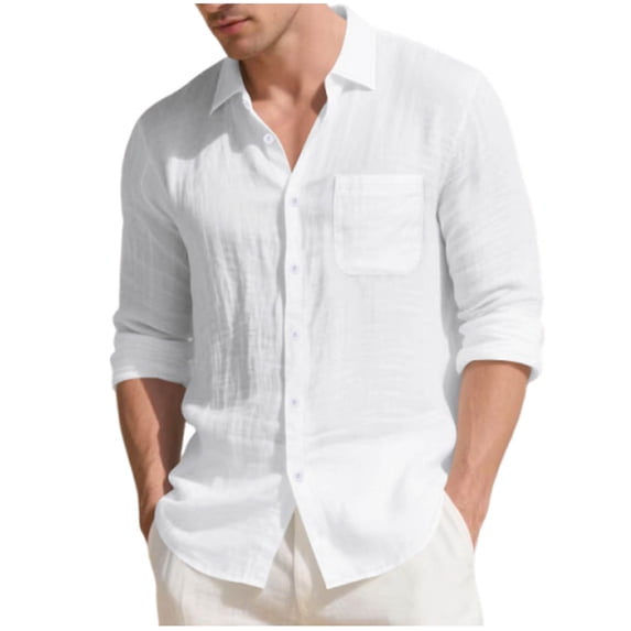 White Mens Long Sleeve Outfit for Man Turtleneck Faux Linen Brunch ...