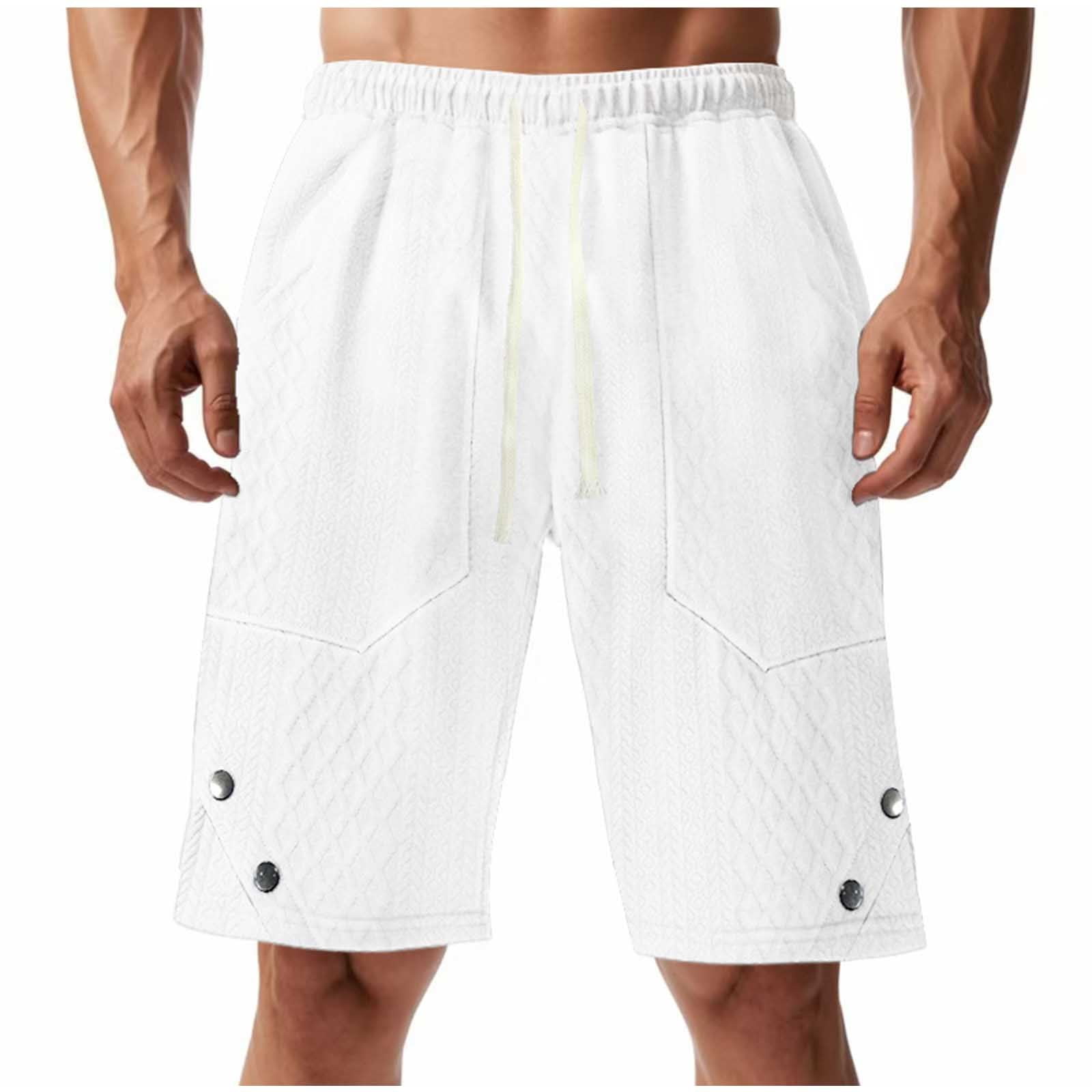 White Mens Ruched Paperbag Straight Leg Elastic Waist Basic Pants ...