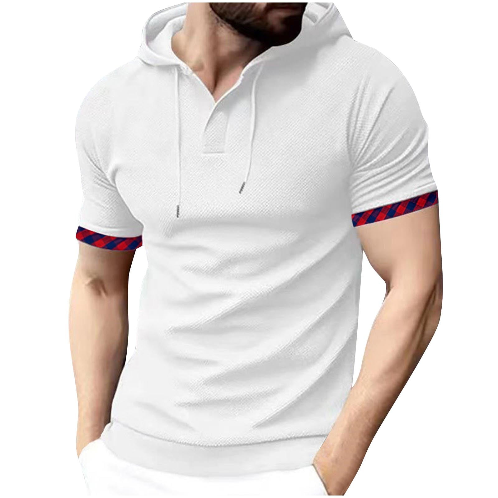 White Mens Short Sleeve Hoods Coat for Mens Spandex Workout Gym Brunch ...
