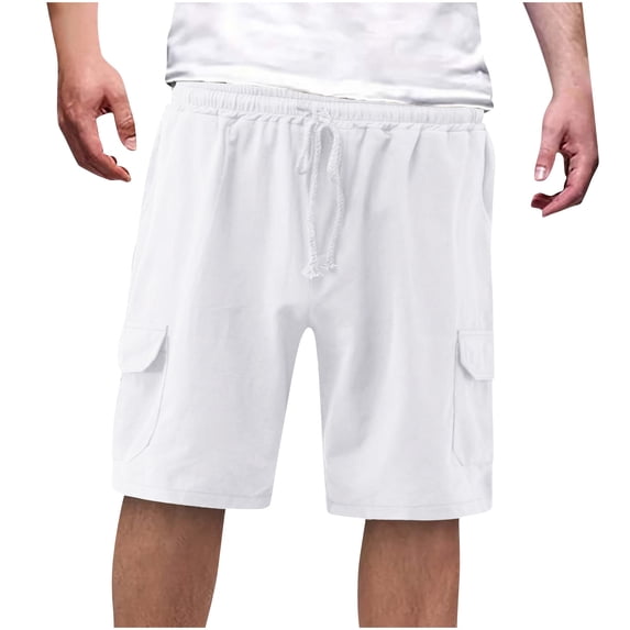 White Mens Thin Hawaiian Pleated Paperbag Tropical Straight Leg Plain ...