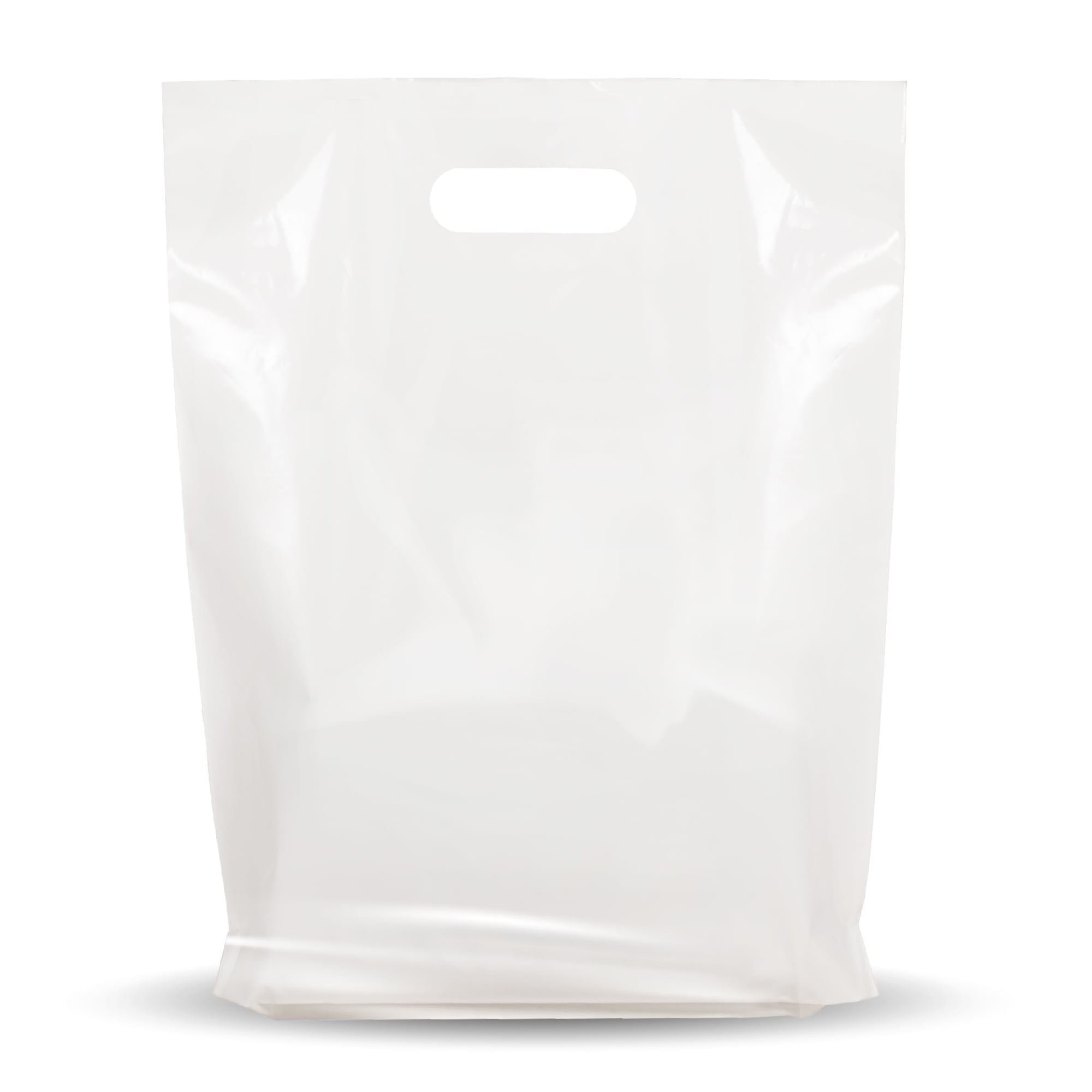 White Plastic Shopping Bags, 100 Pack, 12"x15", 1.25mil, Die Cut ...