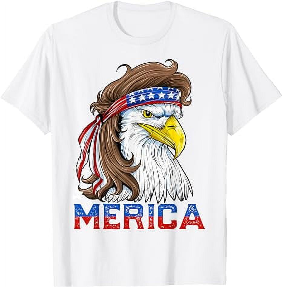 White Merica Eagle Mullet 4th of July Men Women American Flag USA T ...