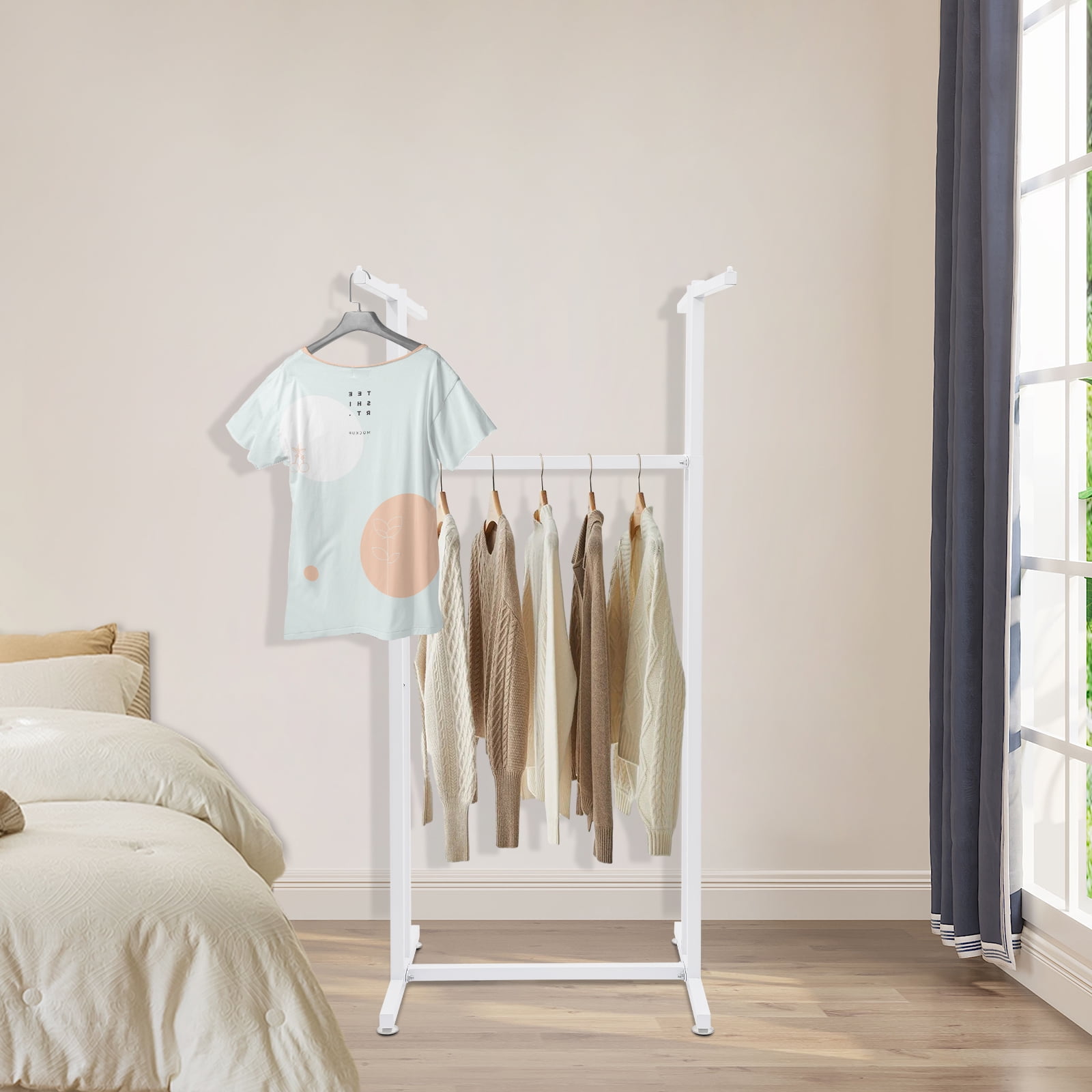 White Metal 58*50*160cm 4-Head Clothes Rack With Adjustable Height ...