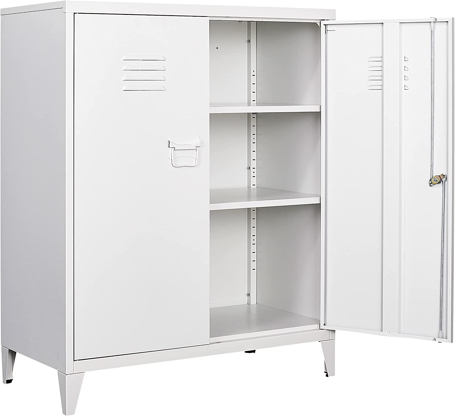 White Metal Cabinet with Doors and Shelves,40" Metal Storage Cabinet ...