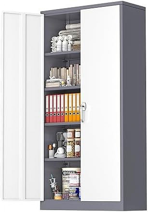 White Metal Cabinets 72\u201D Garage Steel Cabinet with Doors and ...