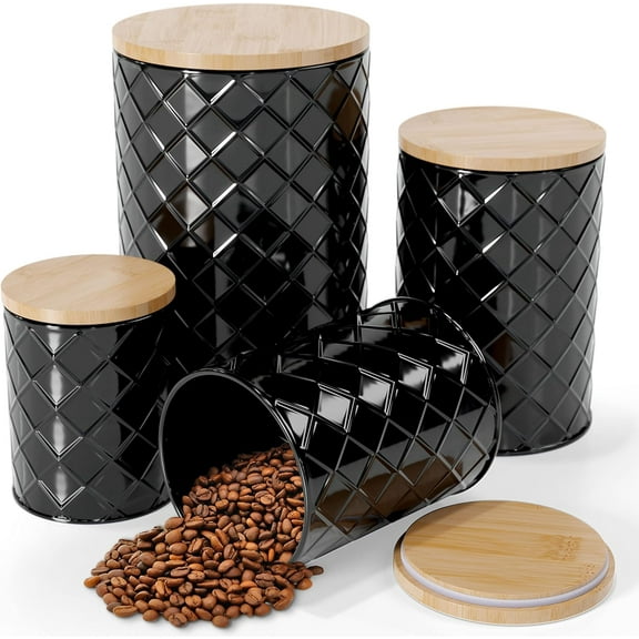 Home Intuition 4-Piece Ceramic Kitchen Canisters Set, Airtight ...