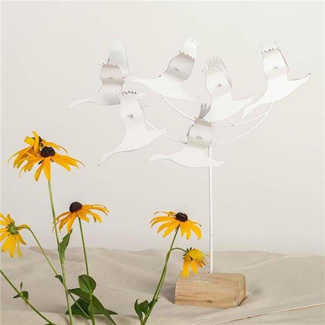 White Metal Flock of Geese on Wooden Stand Garden Statue - Walmart.com