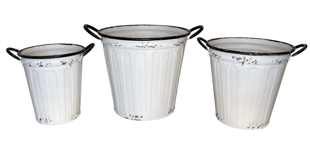 White Metal Galvanized Buckets Distressed Containers Decorative Rustic ...